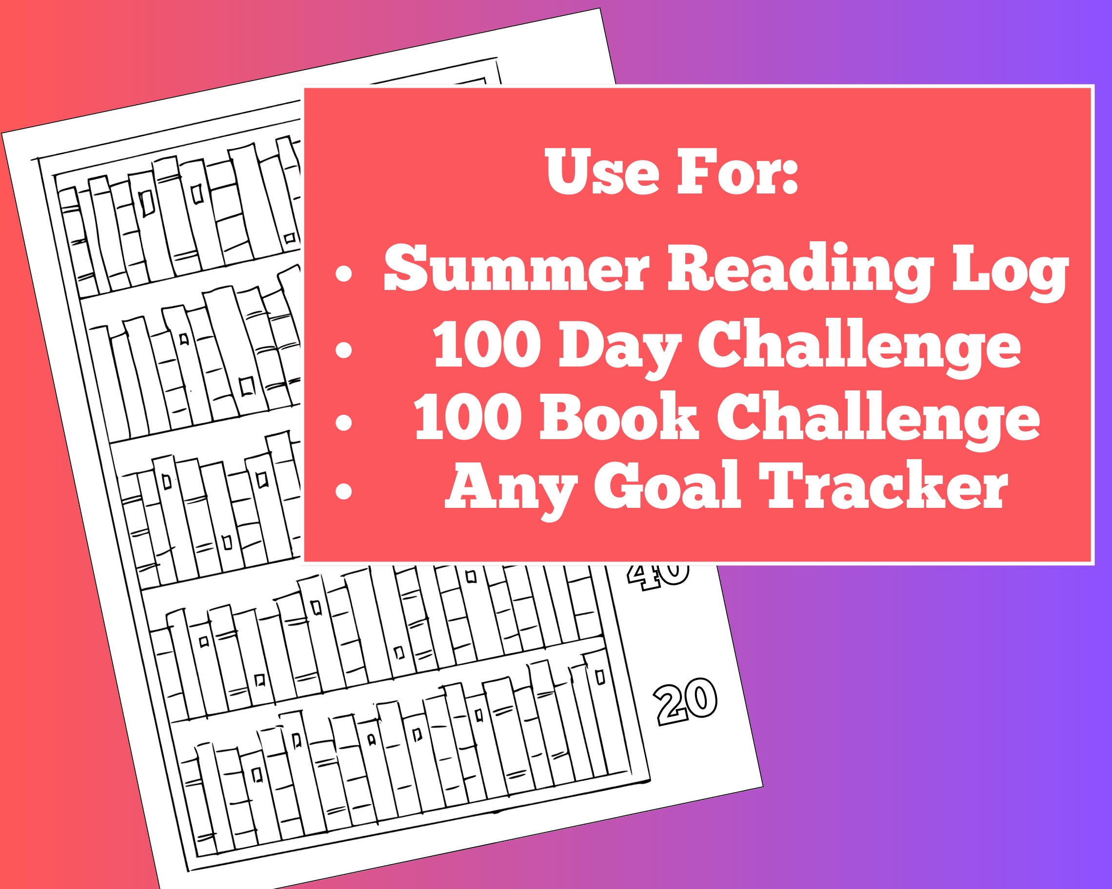 100 Book Reading Challenge Log PDF Printable - Summer Reading Program ...