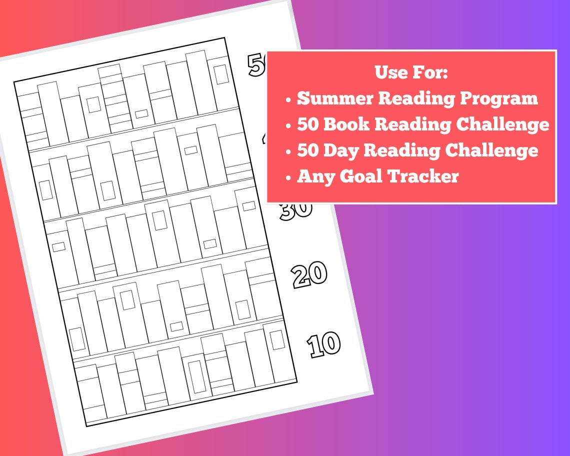 50 Book Reading Challenge Tracker PDF Printable - Summer Reading ...