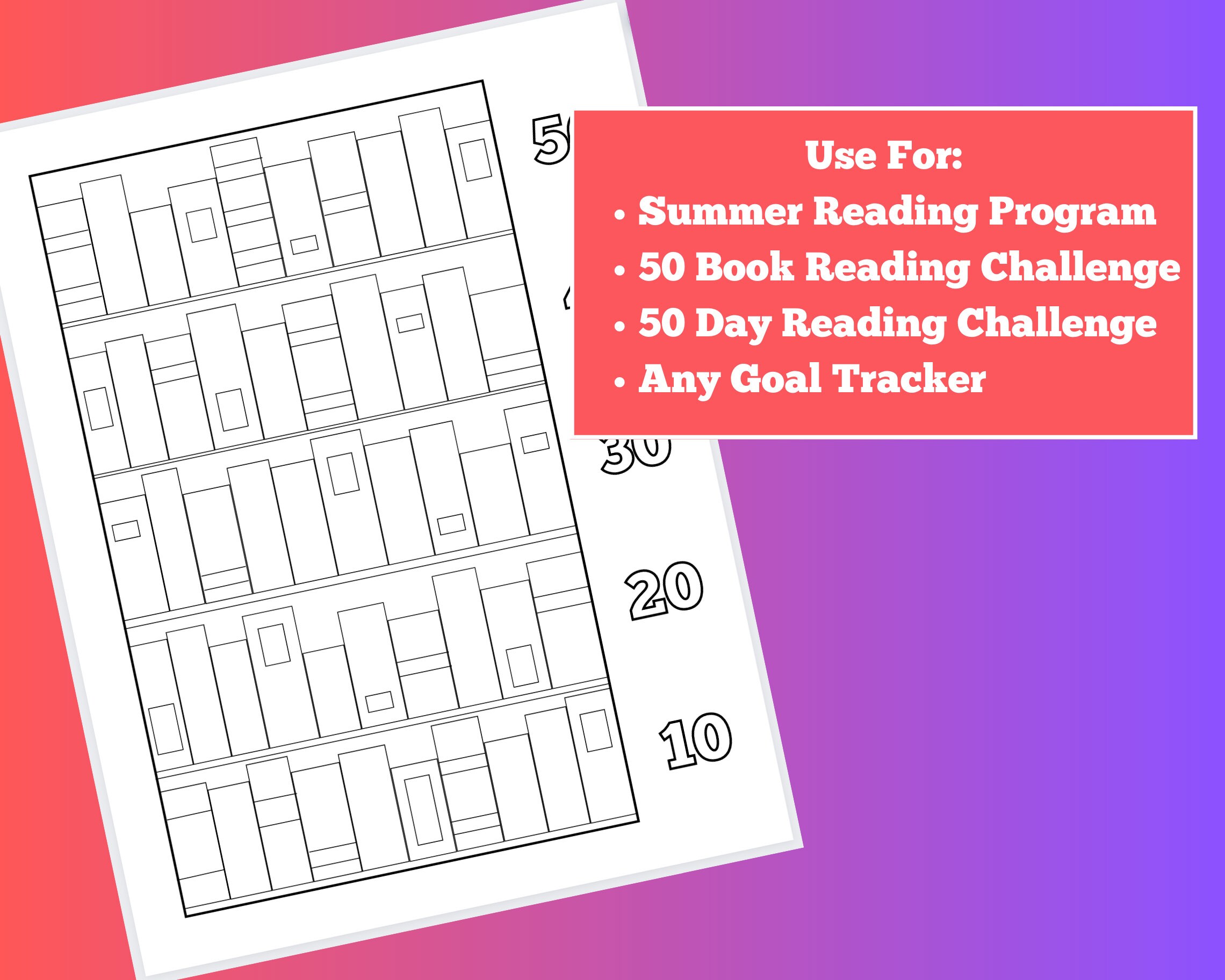 50 Book Reading Challenge Tracker PDF Printable - Summer Reading ...