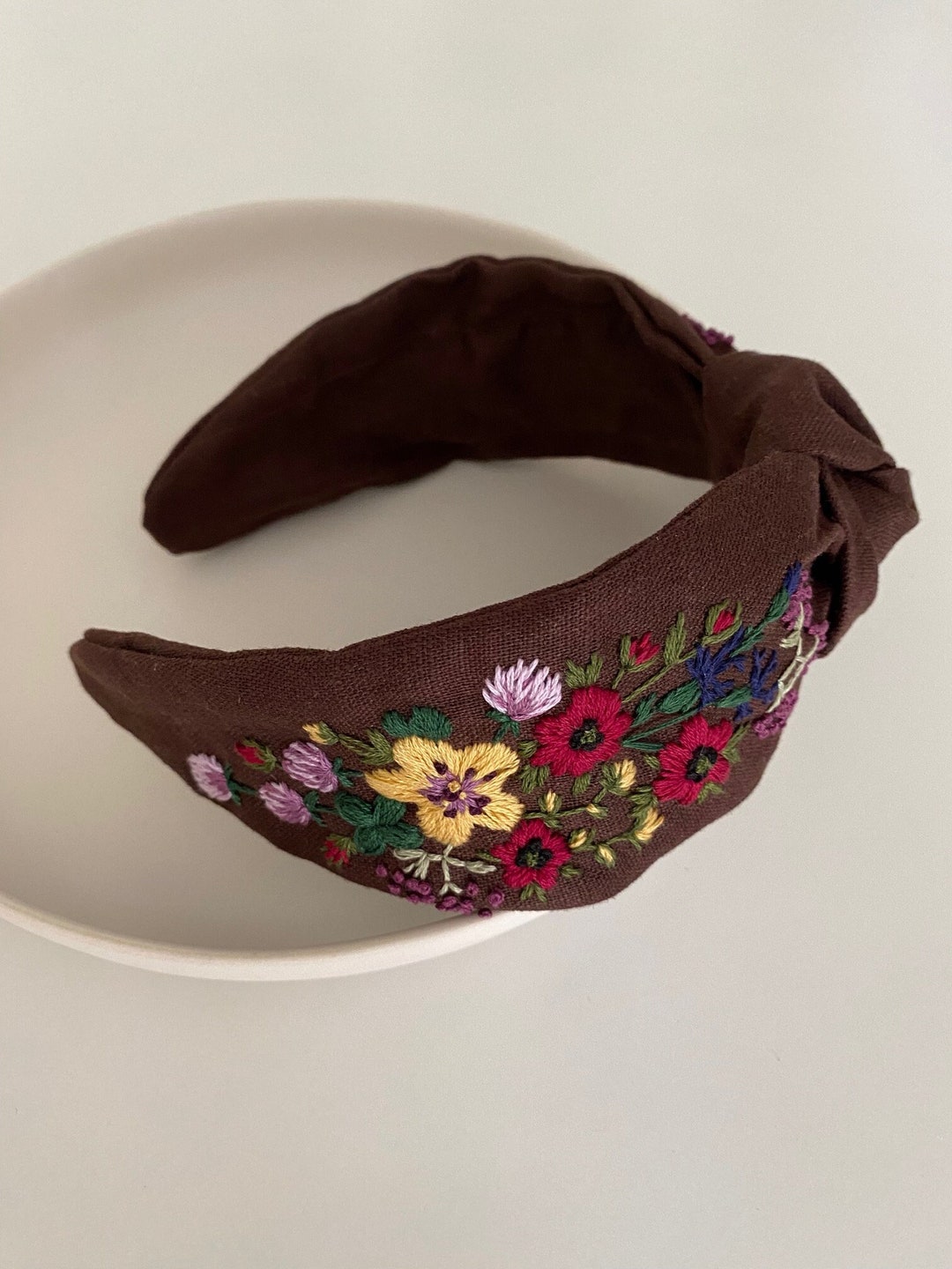 Hand Embroidered Headband, Women's Headband, Linen Knot Turban, Vintage ...