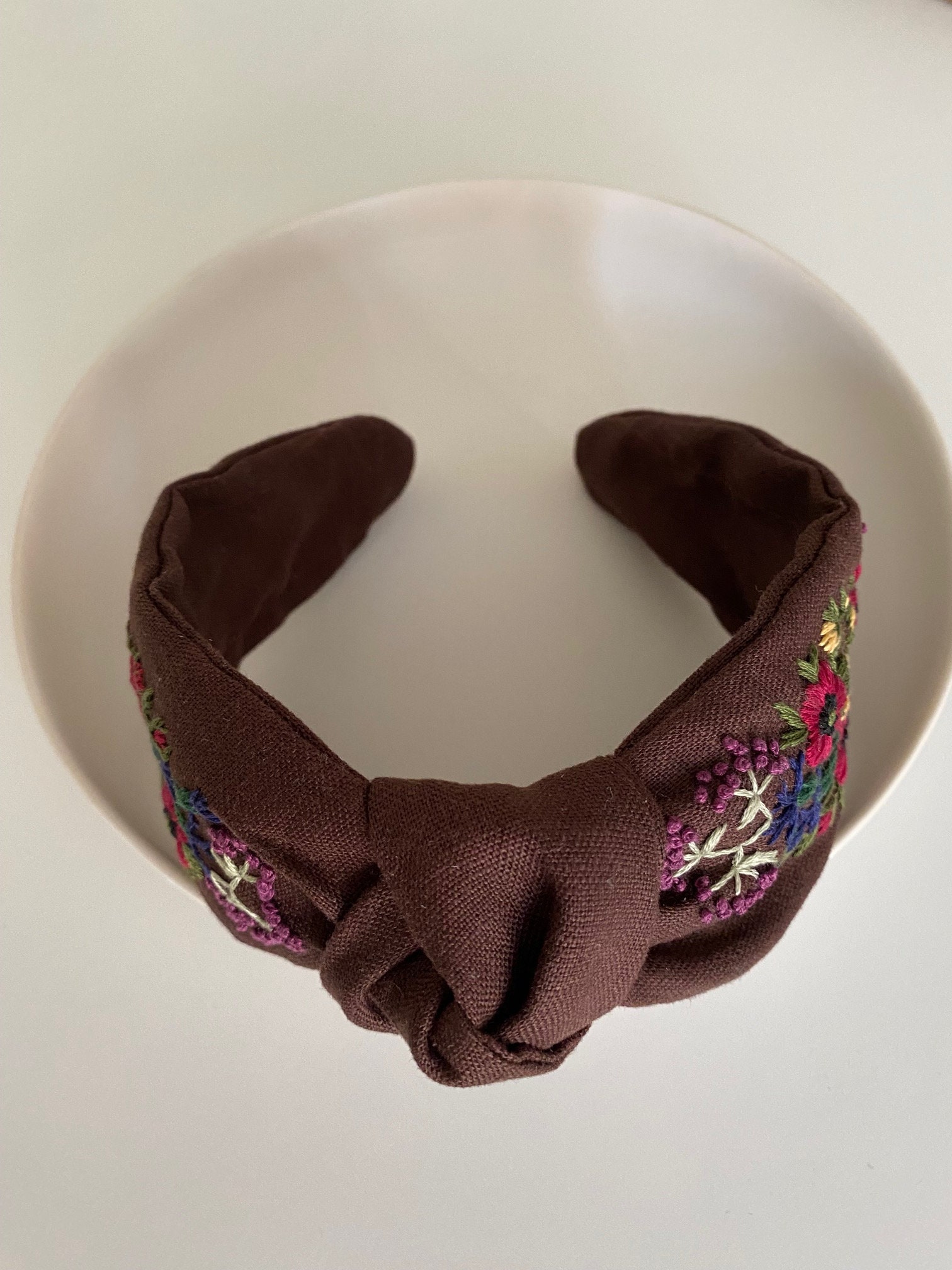 Hand Embroidered Headband, Women's Headband, Linen Knot Turban, Vintage ...