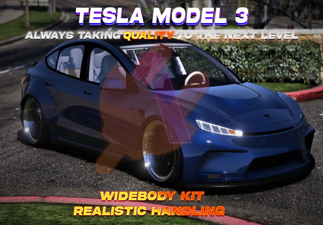 GTA V Solo Vehicle: Tesla Model 3 FiveM Ready High Quality Widebody ...
