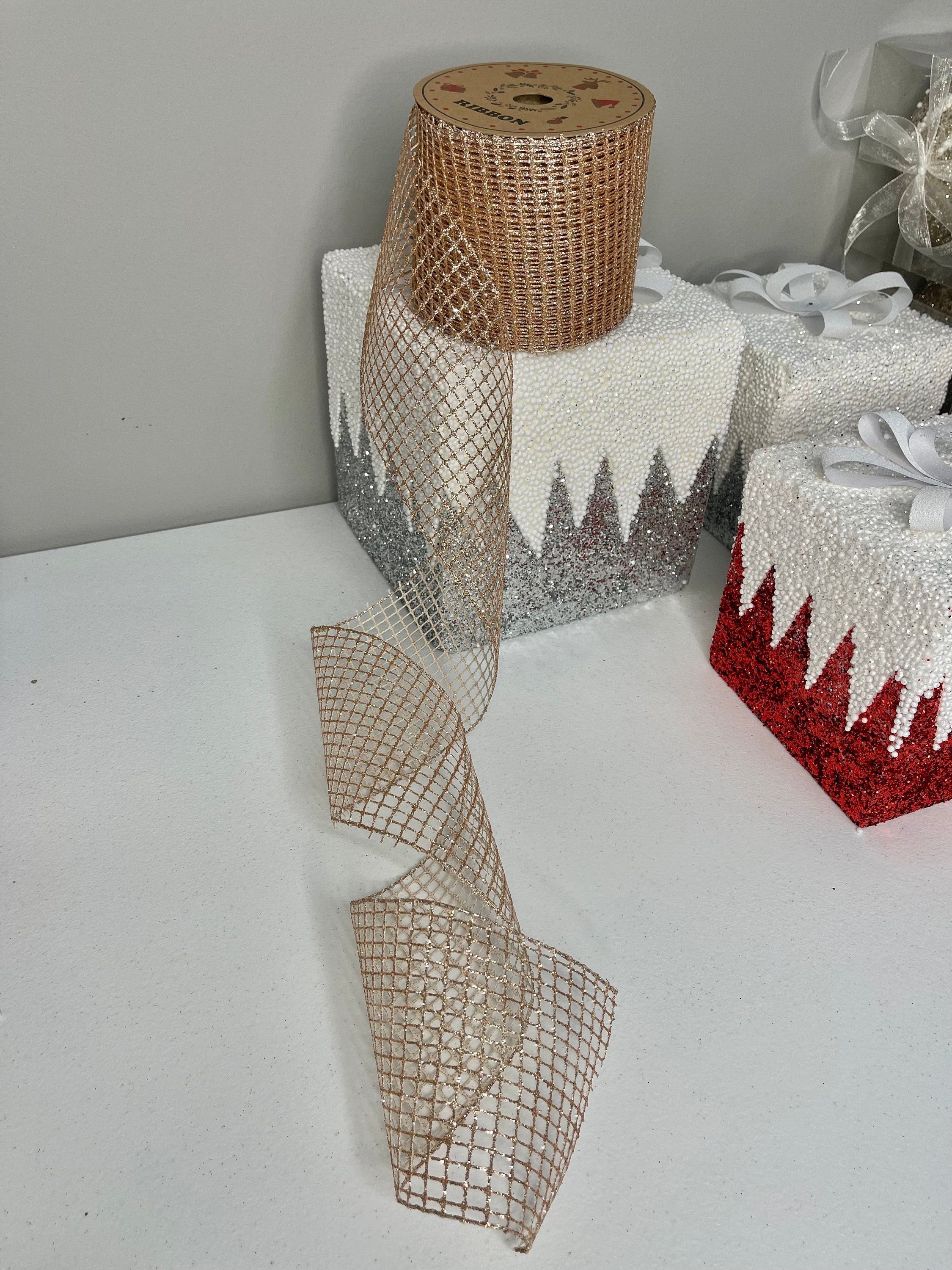 Metallic Mesh Wired Rose Gold Ribbon 4 W X 10 Yards - Etsy