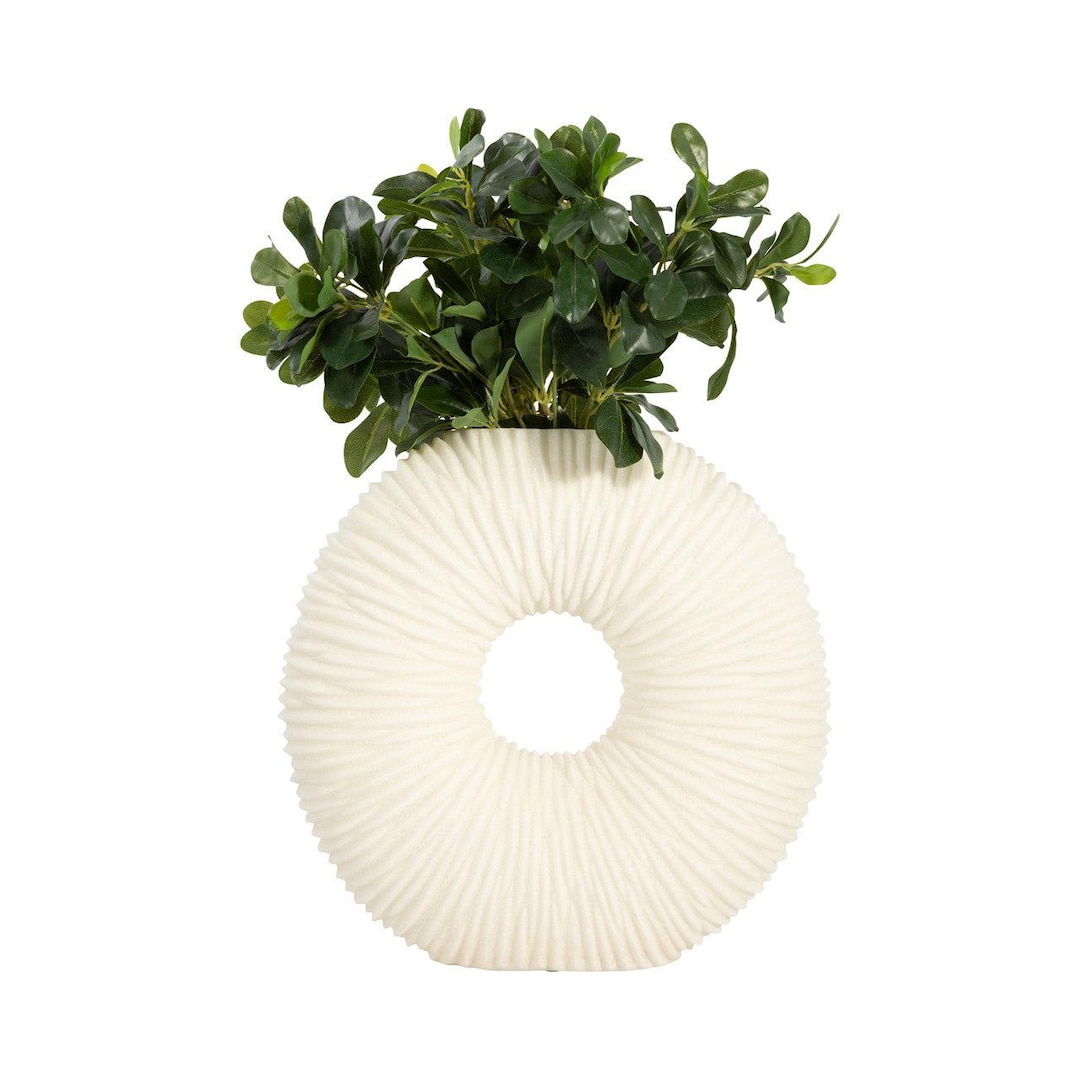 15" Nataly White Quartz Resin Vase, Modern Minimalist Decorative Accent ...
