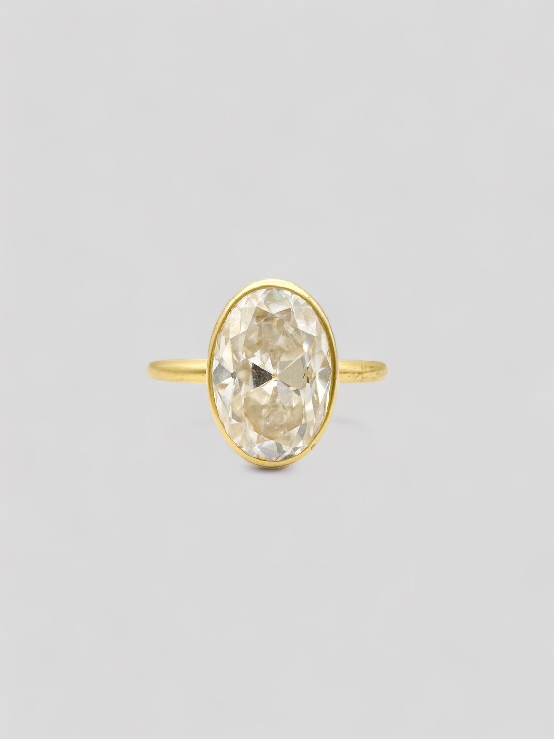 Ready to Ship 4.70ct Old Mine Cut Oval Moissanite Ring Bezel Set in 14K ...