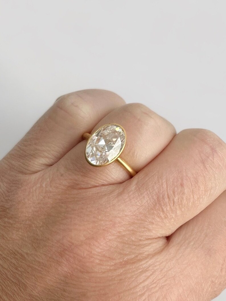 Ready to Ship 4.70ct Old Mine Cut Oval Moissanite Ring Bezel Set in 14K ...