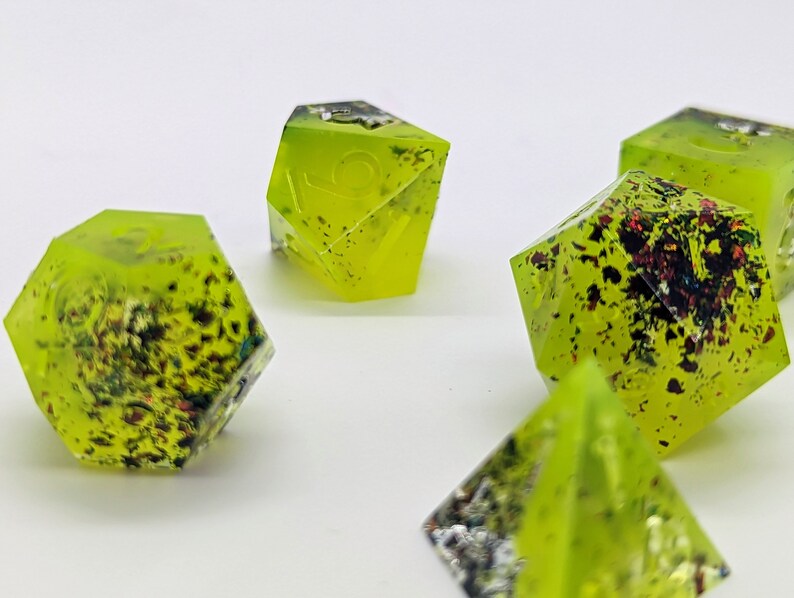 Neon Yellow Green and Dark Color Shift Foil Dice Set 7 Polyhedral Dice ...