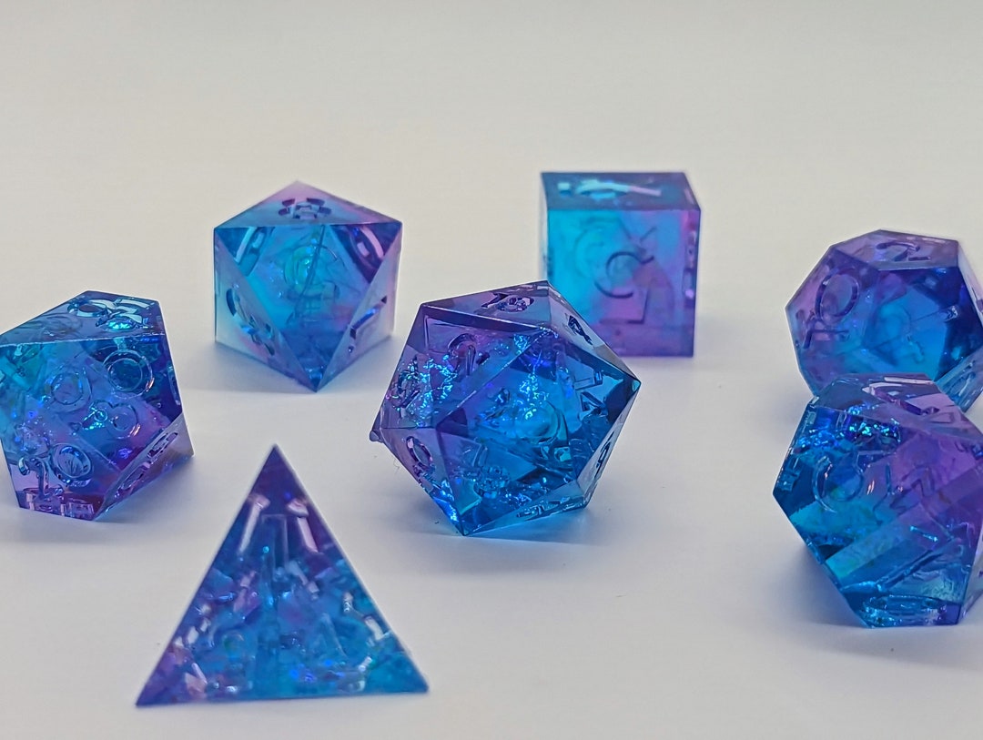 Crystal Clear Blue and Purple Iridescent Dice Set 7 - Etsy