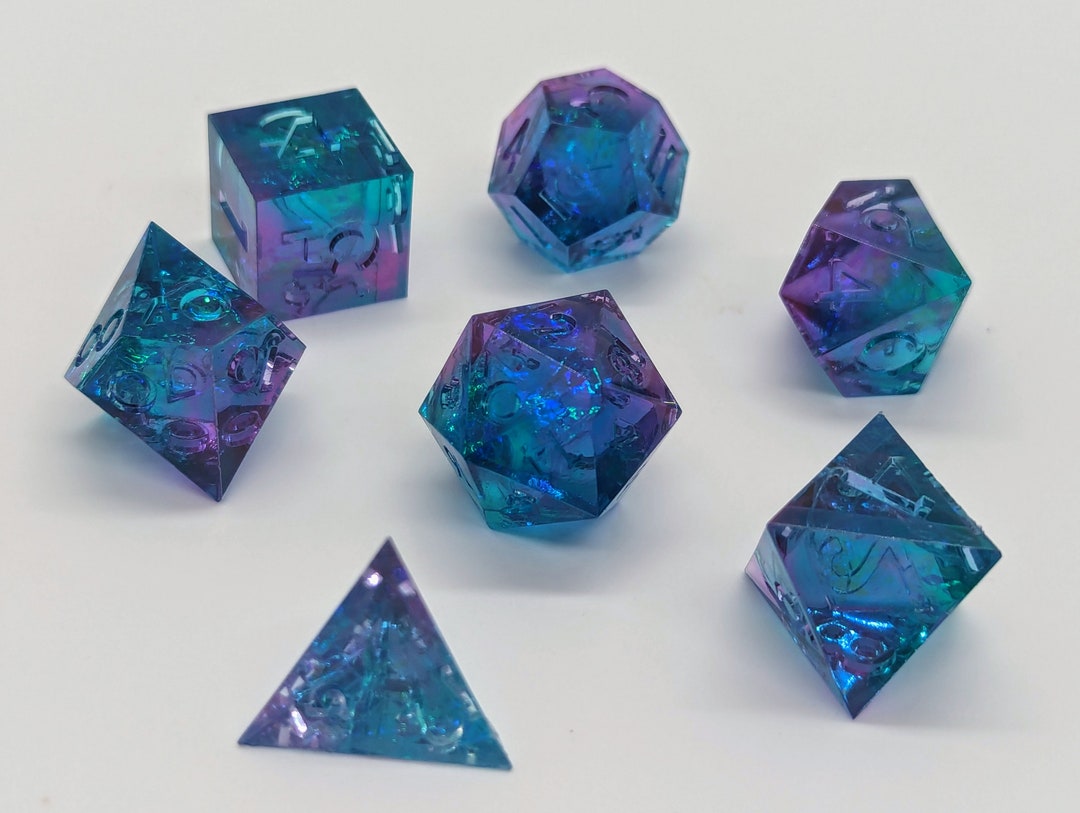 Crystal Clear Blue and Purple Iridescent Dice Set - 7 Polyhedral Dice ...