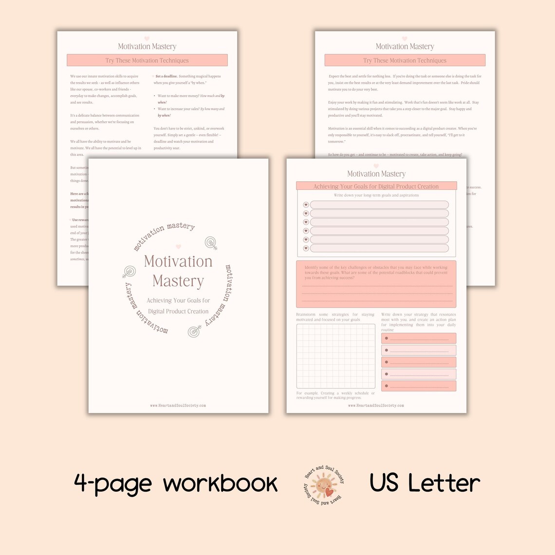 Printable Motivation Coaching Workbook Planner; Self Help Goal Setting ...