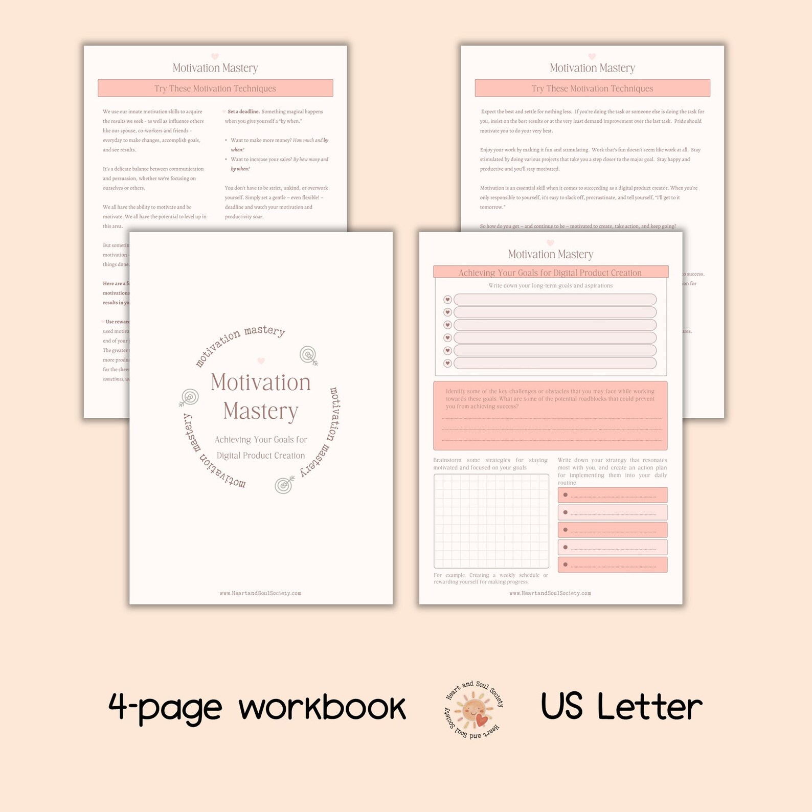 Printable Motivation Coaching Workbook Planner; Self Help Goal Setting ...