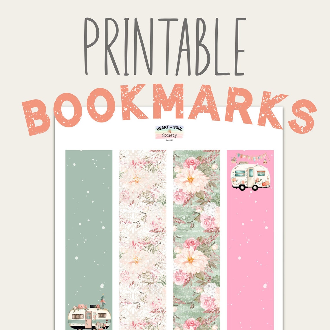 Vintage Camper Printable Bookmarks Set of 4; Printable Bookmark Bundle ...
