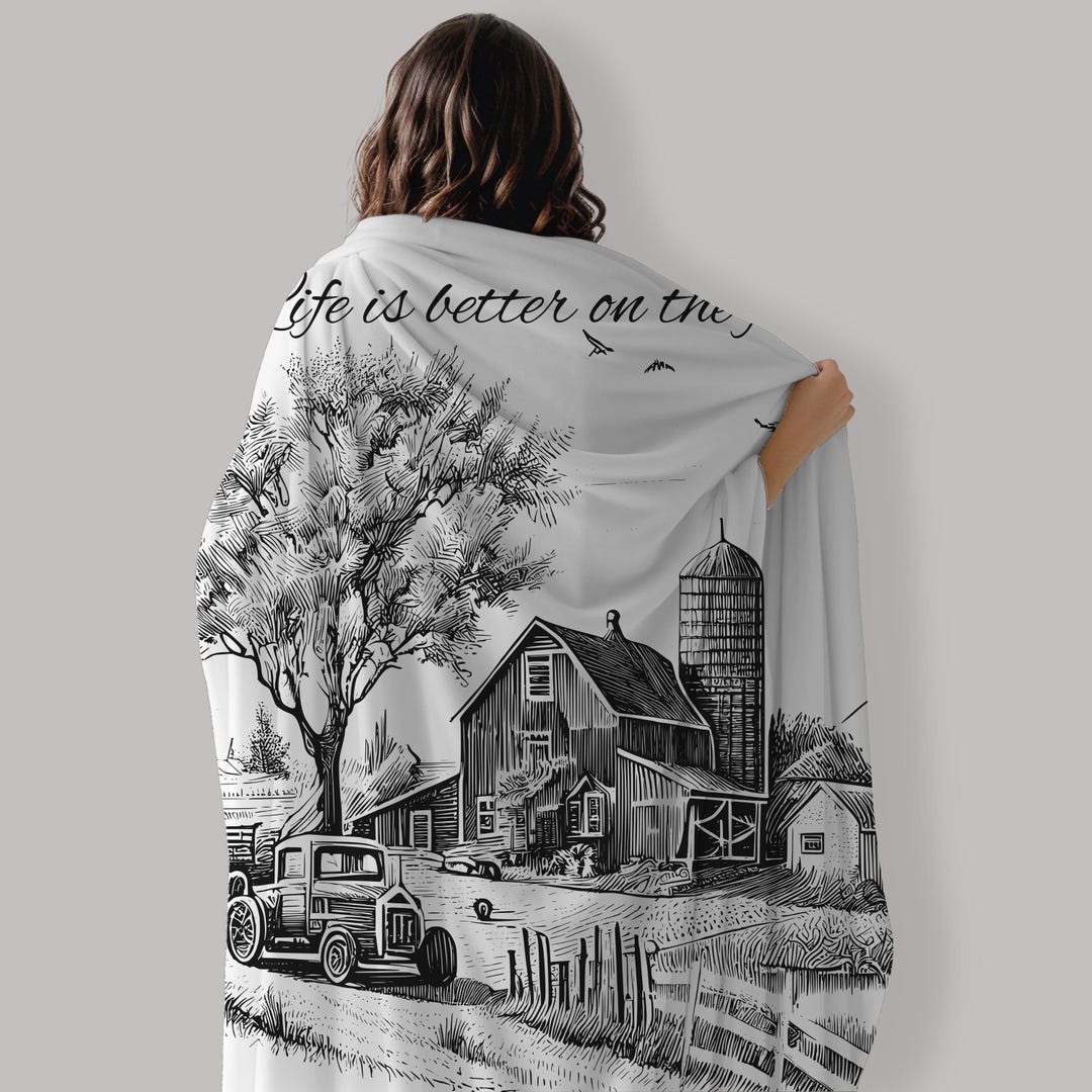 Vintage Farm Throw Blanket, Life is Better on the Farm, Cozy Farmhouse ...