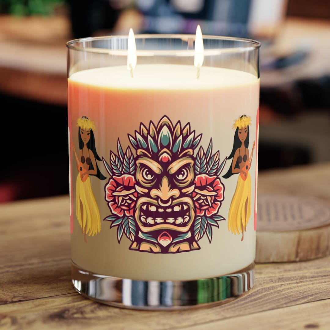 Personalized Tiki Candle! Printed on Glass, No Label. MCM Atomic Theme ...