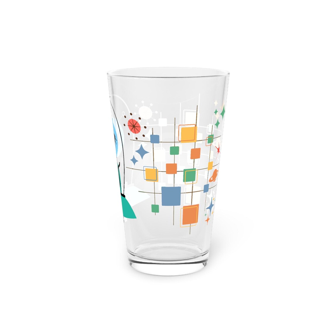 Atomic Space Black Cat | Pint Glass 16oz | Mid Century Modern Cocktail ...