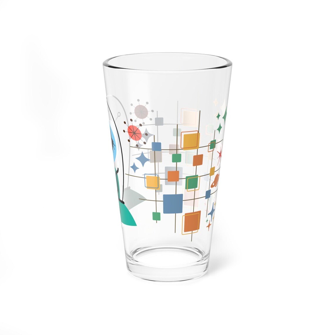 Atomic Space Black Cat | Pint Glass 16oz | Mid Century Modern Cocktail ...
