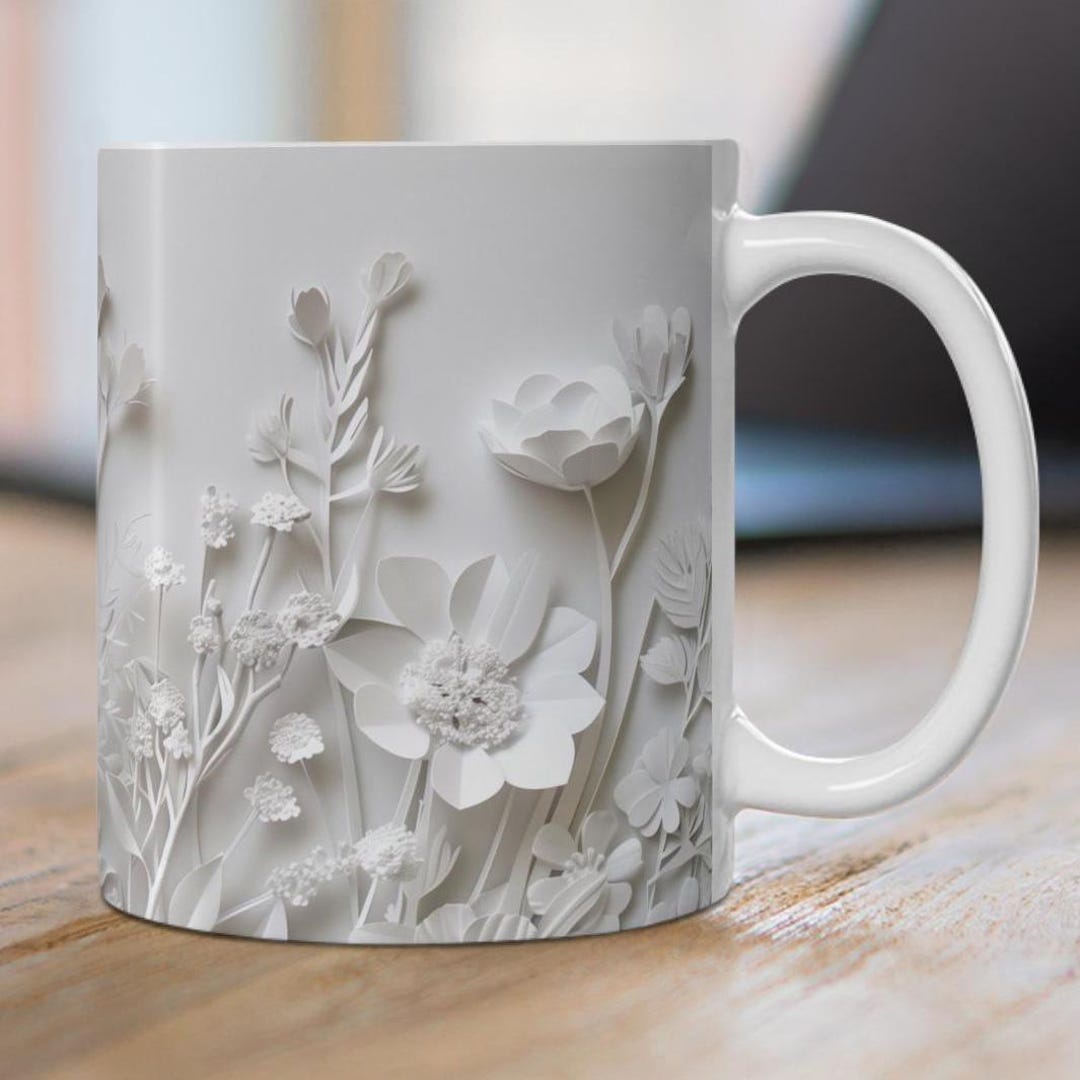 Pressed Flower Design Mug: Simple and Elegant Paper Cut-out Art, Mom ...