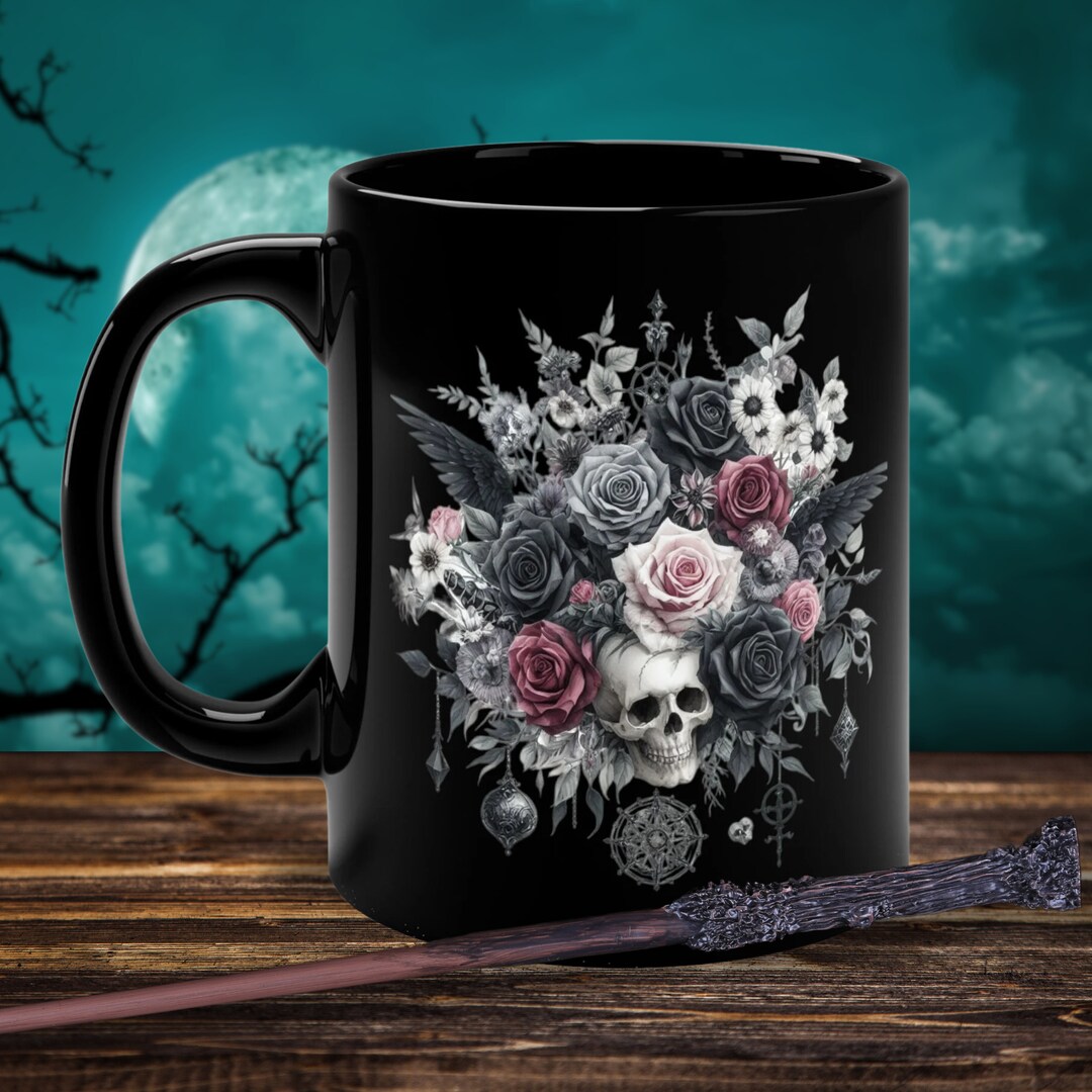 Dark Gothic Decor Floral Mug - Goth Girl Vibe - Bouquet of Dark Flowers ...