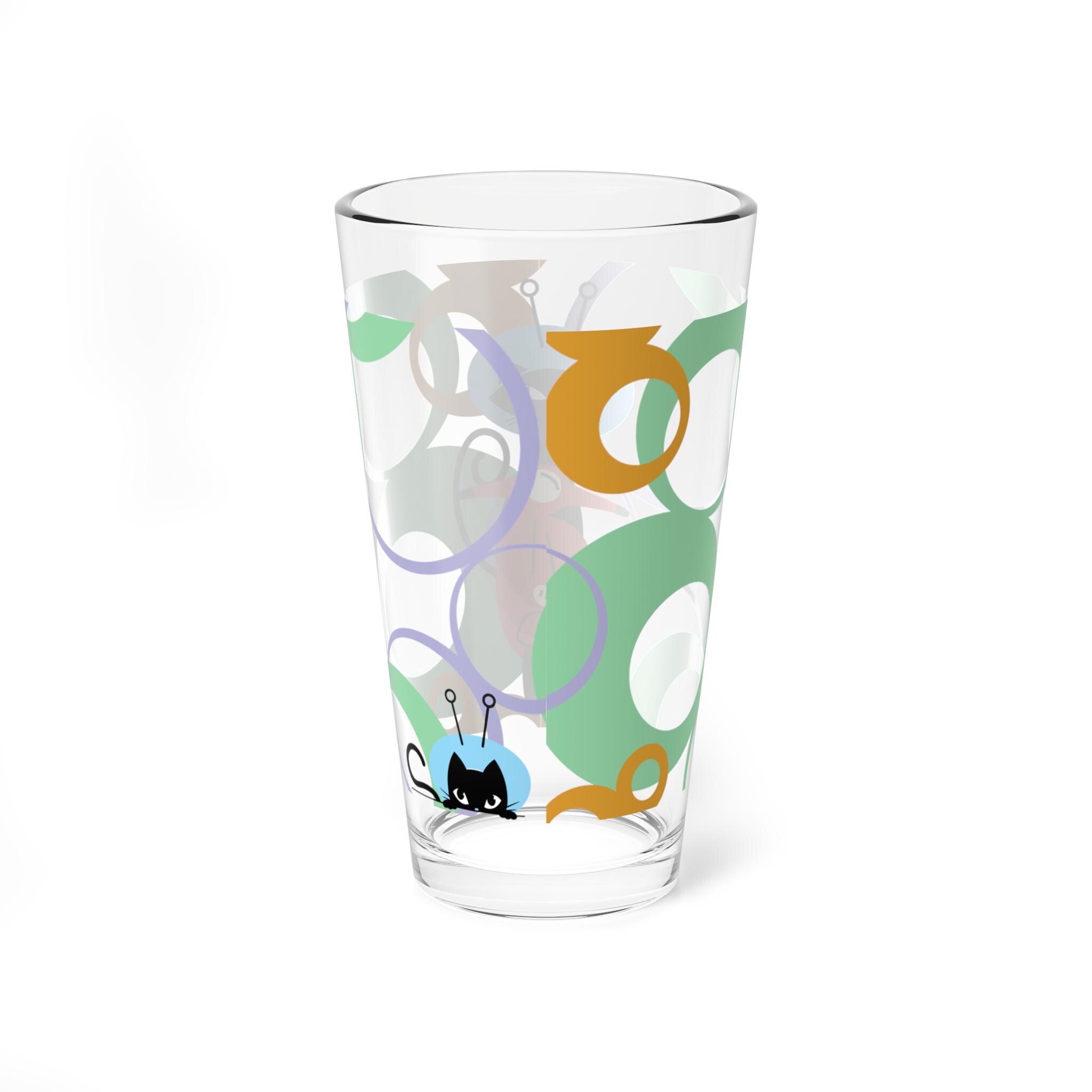 Atomic Space Black Cat | Pint Glass 16oz | Mid Century Modern Cocktail ...