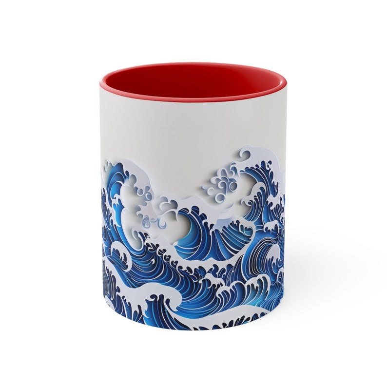 Japanese Waves Mug: 11oz Paper Cut-out Art, Woodblock-inspired, Deep ...