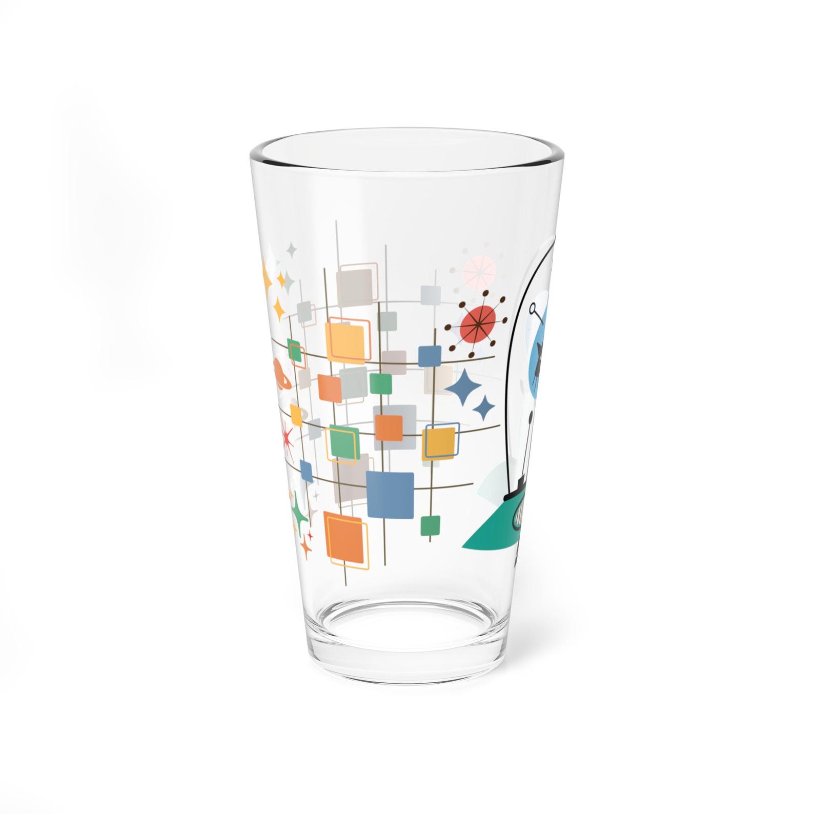 Atomic Space Black Cat | Pint Glass 16oz | Mid Century Modern Cocktail ...