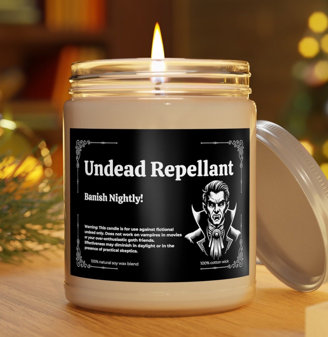 Funny Undead Repellent Candle - Banish Nightly, Fun Vintage Vampire ...