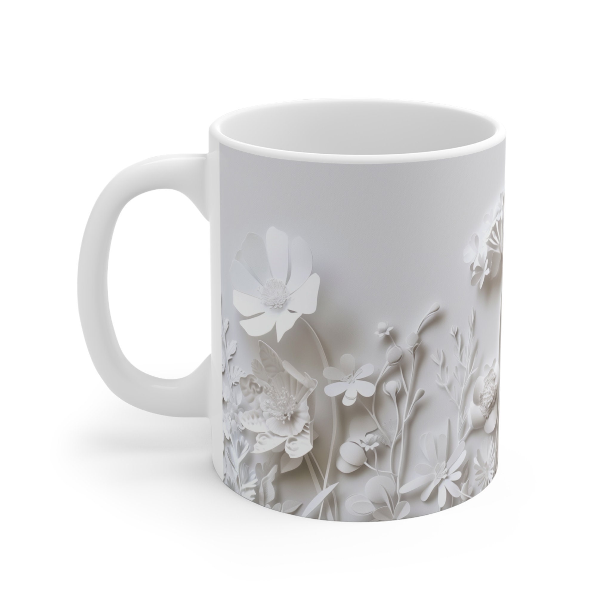 Pressed Flower Design Mug: Simple and Elegant Paper Cut-out Art, Mom ...