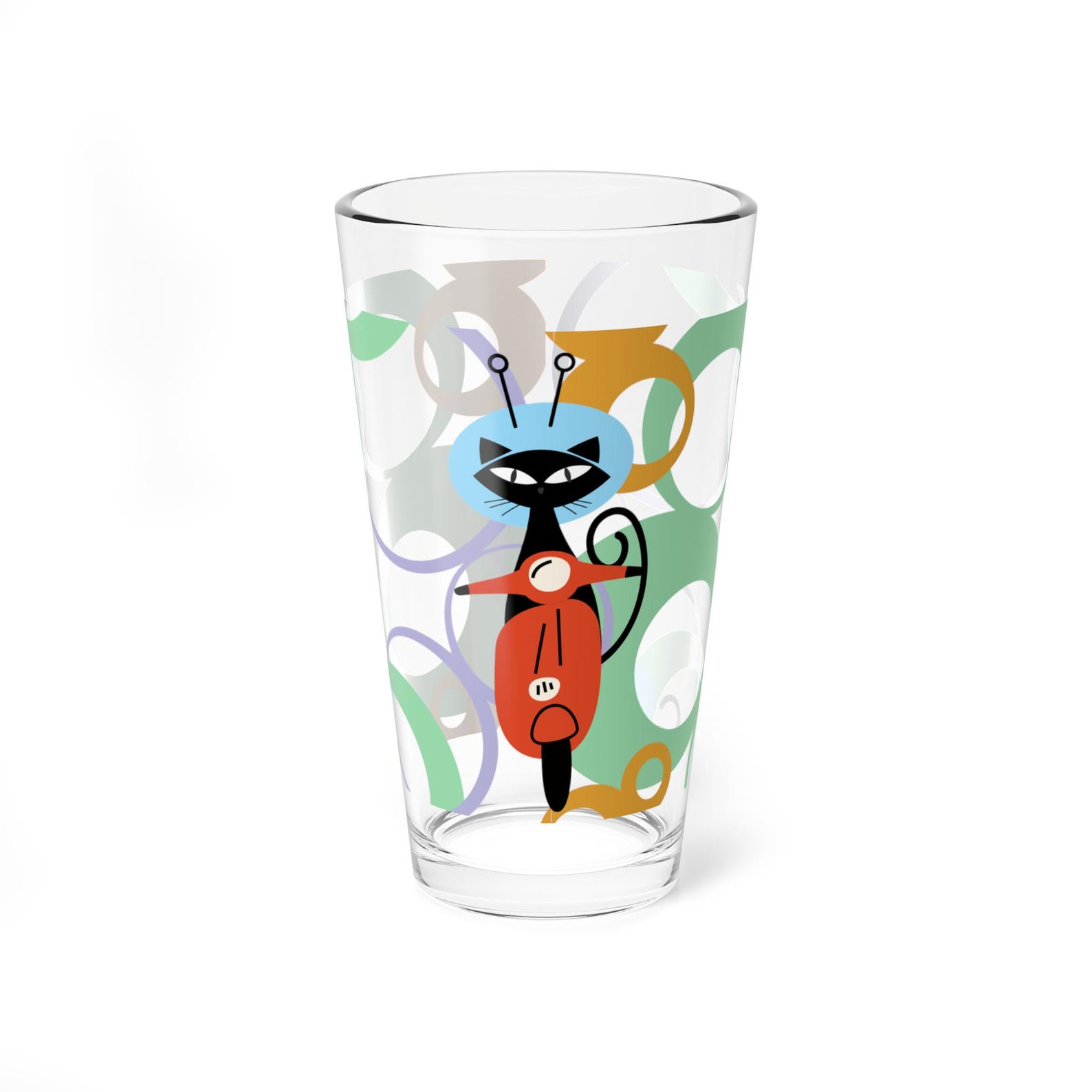 Atomic Space Black Cat | Pint Glass 16oz | Mid Century Modern Cocktail ...