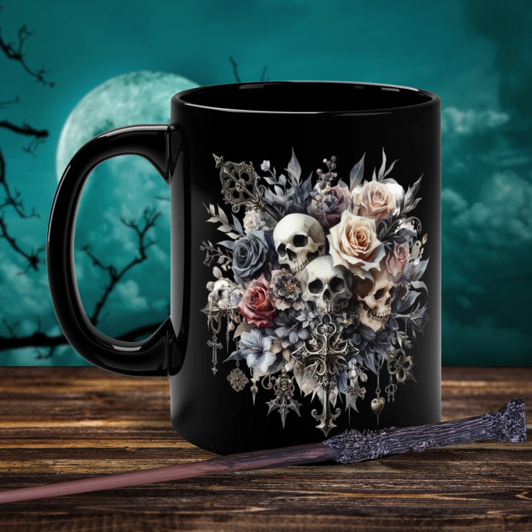 Dark Gothic Decor Floral Mug - Goth Girl Vibe - Bouquet of Dark Flowers ...