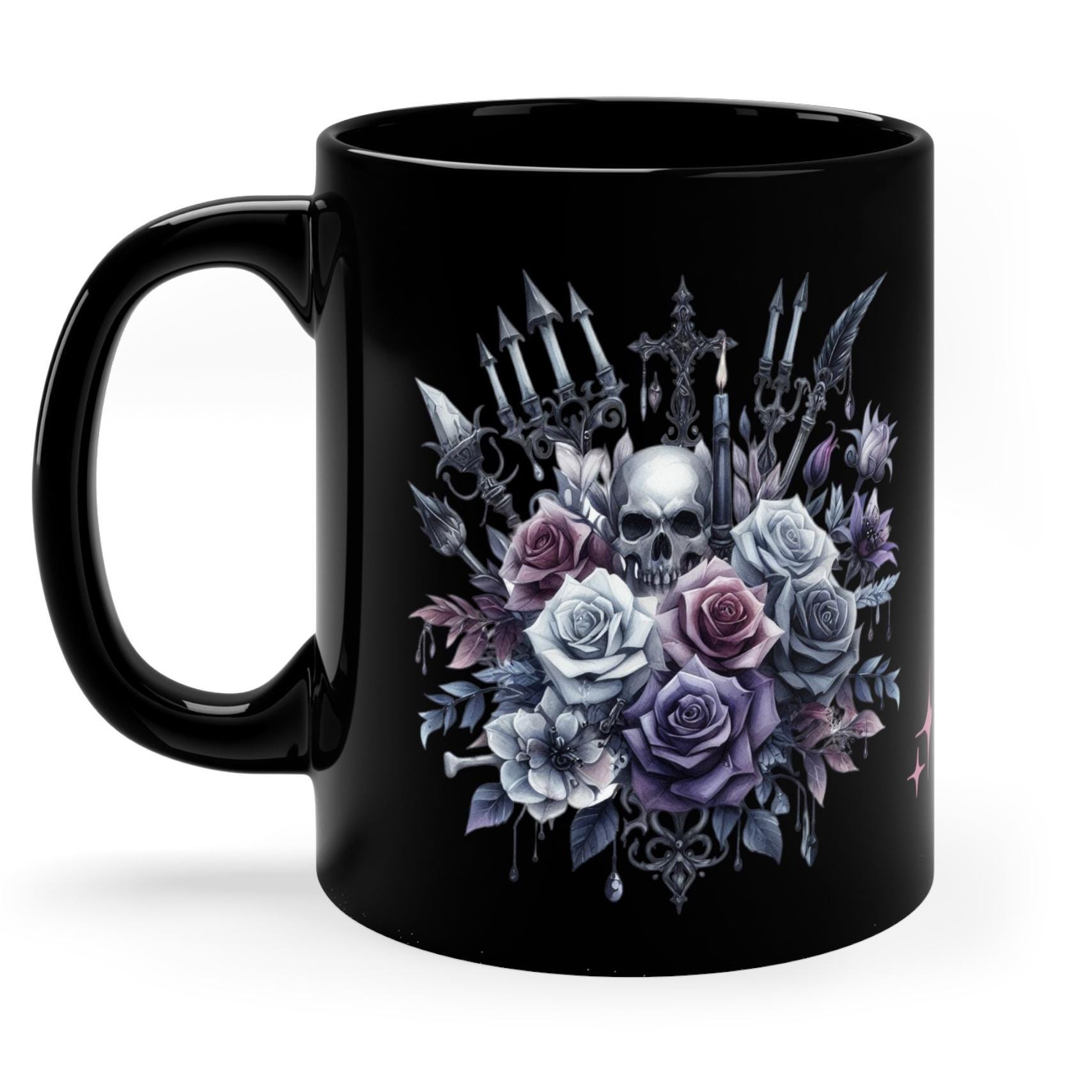 Dark Gothic Decor Floral Mug - Goth Girl Vibe - Bouquet of Dark Flowers ...