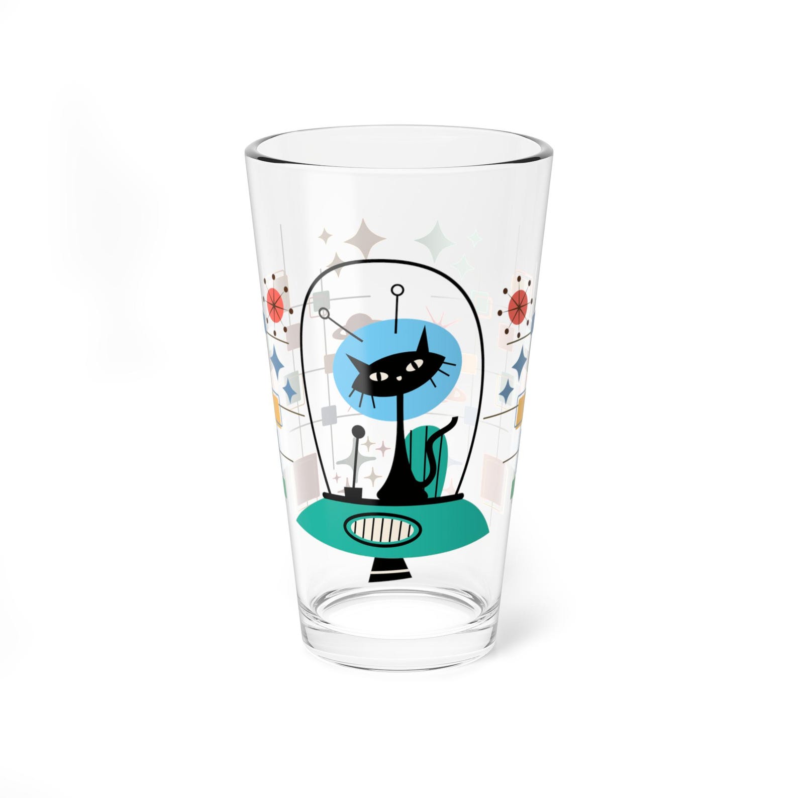 Atomic Space Black Cat | Pint Glass 16oz | Mid Century Modern Cocktail ...