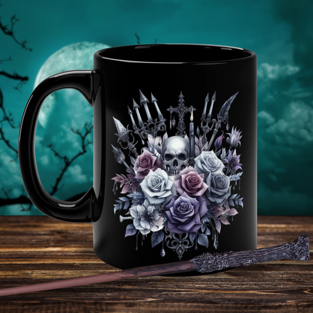 Dark Gothic Decor Floral Mug - Goth Girl Vibe - Bouquet of Dark Flowers ...