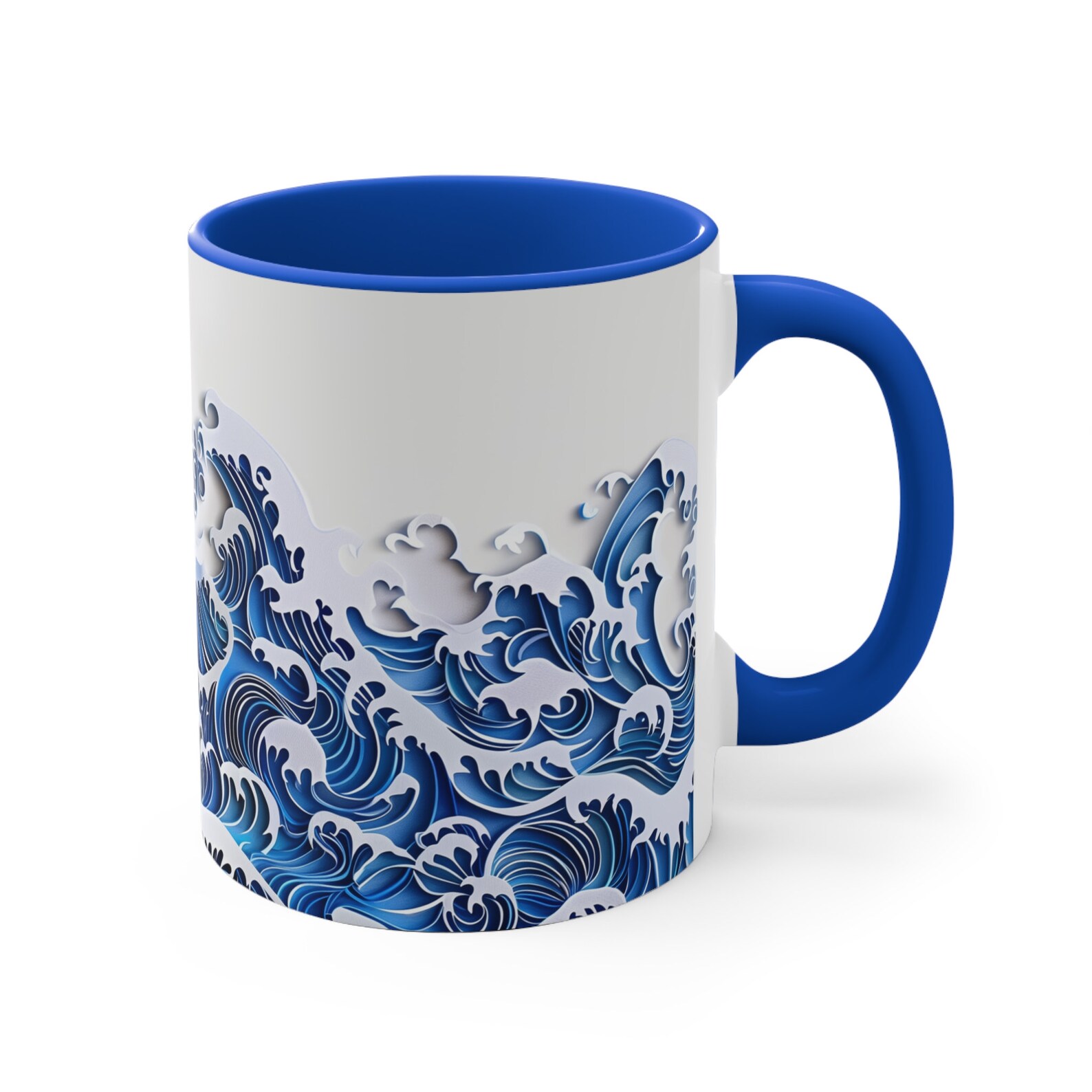 Japanese Waves Mug: 11oz Paper Cut-out Art, Woodblock-inspired, Deep ...