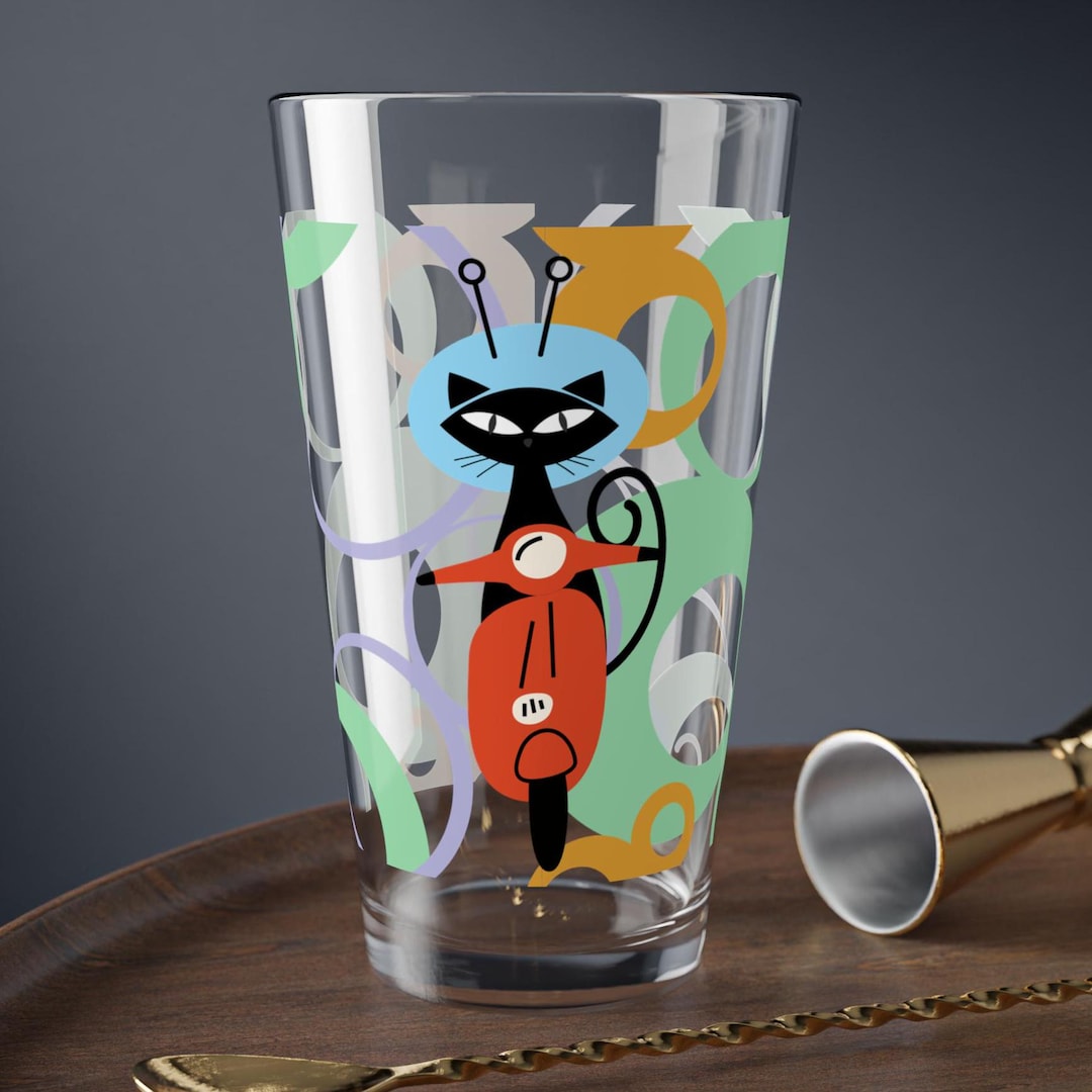 Atomic Space Black Cat | Pint Glass 16oz | Mid Century Modern Cocktail ...