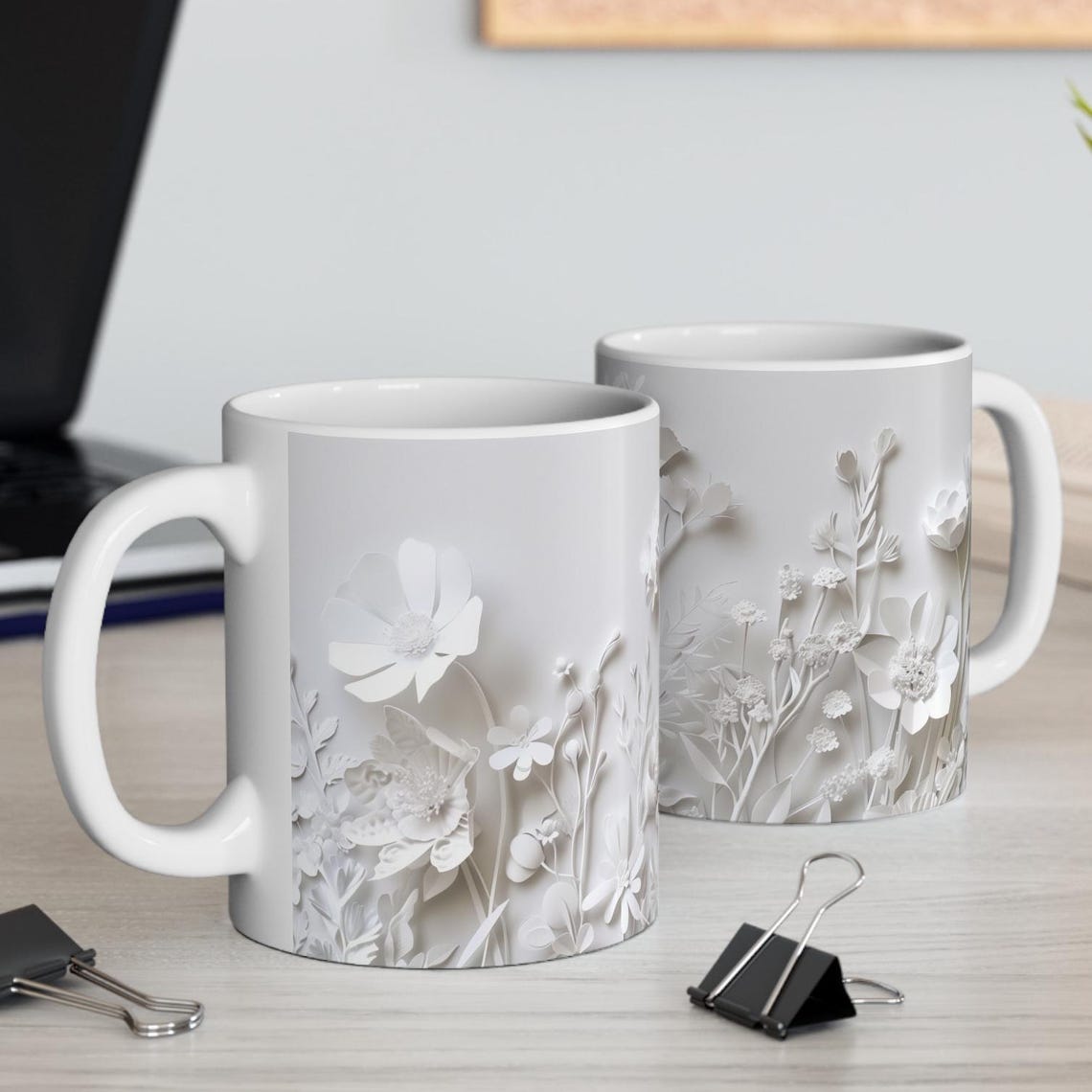 Pressed Flower Design Mug: Simple and Elegant Paper Cut-out Art, Mom ...