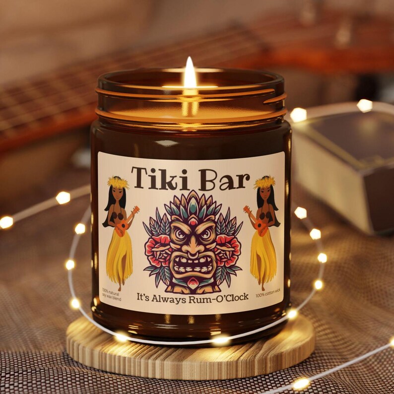 Tiki Bar Candle! | Rum O'clock | 9oz | Tiki Hawaii Theme | Tiki God ...