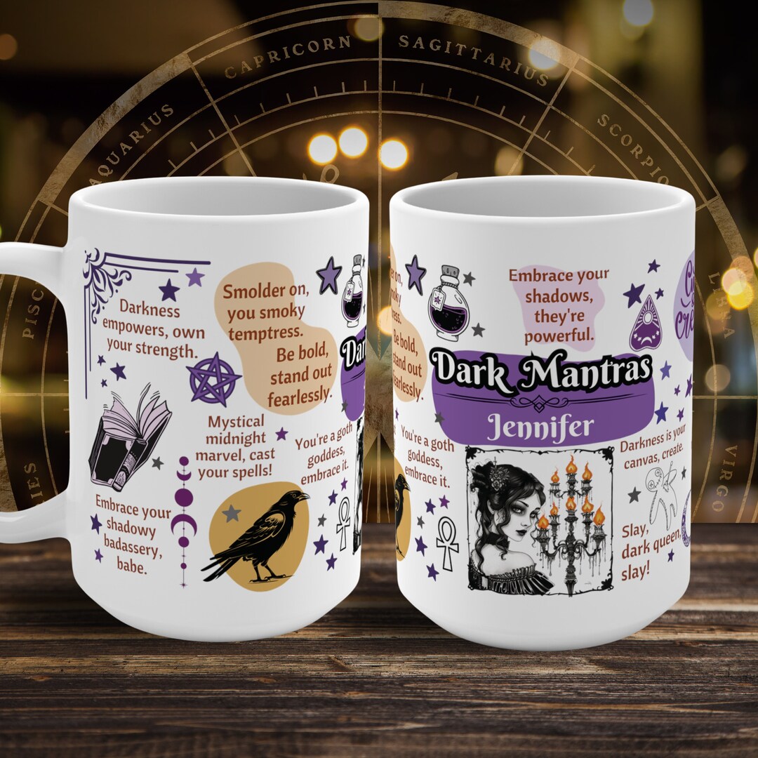 Personalized Dark Mantras Goth Girl Mug: Affirmations - Daily Reminders. Purple. Best Girlfriend ...