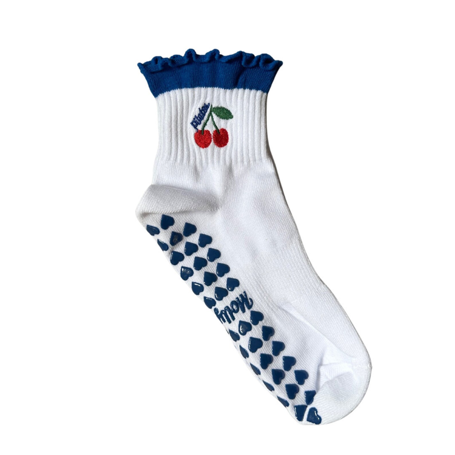 Pilates Cherry Dark Blue Grip Sock With Heart Grips for Pilates, Barre ...
