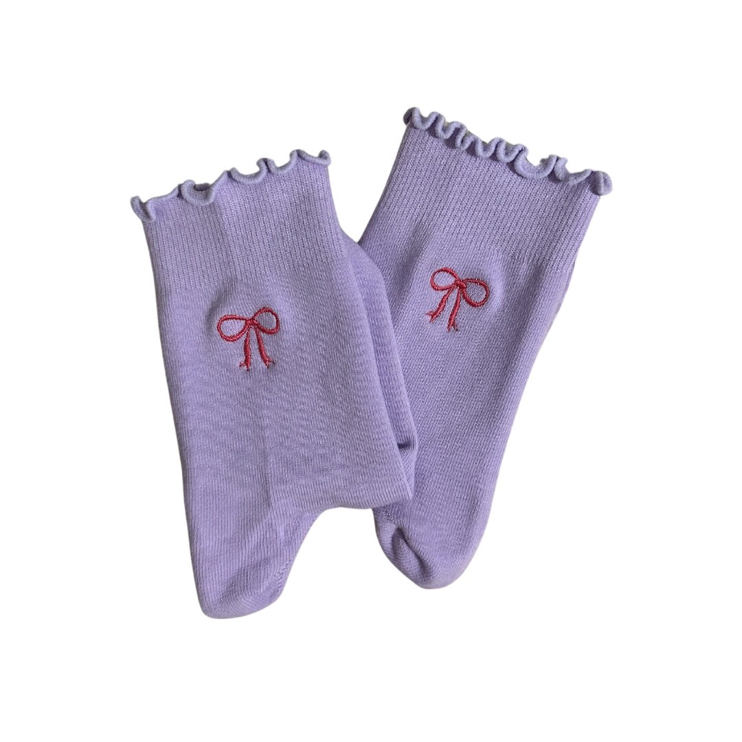 Custom Embroidered Bow Non Slip Grip Socks for Pilates, Yoga, Barre or ...