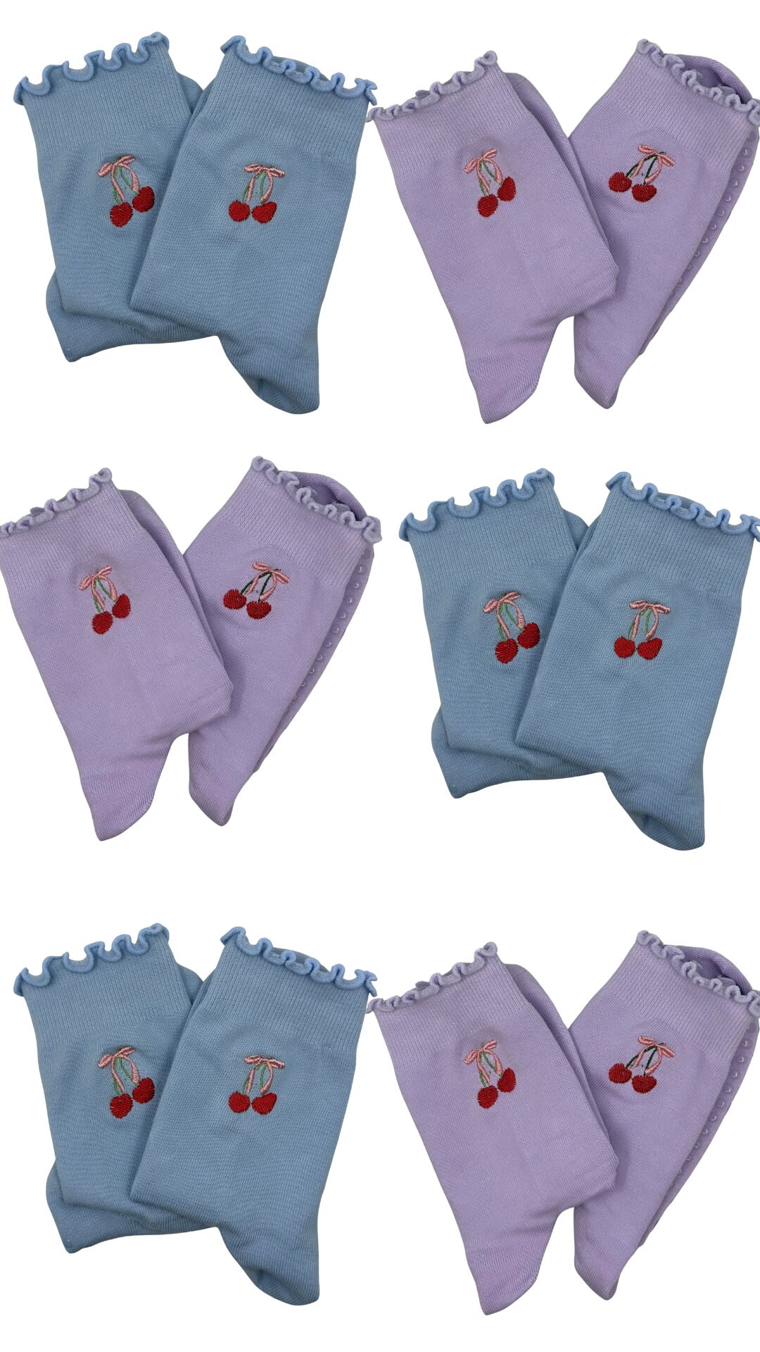 Custom Embroidered Cherry Coquette Bow Non Slip Grip Socks for Pilates ...