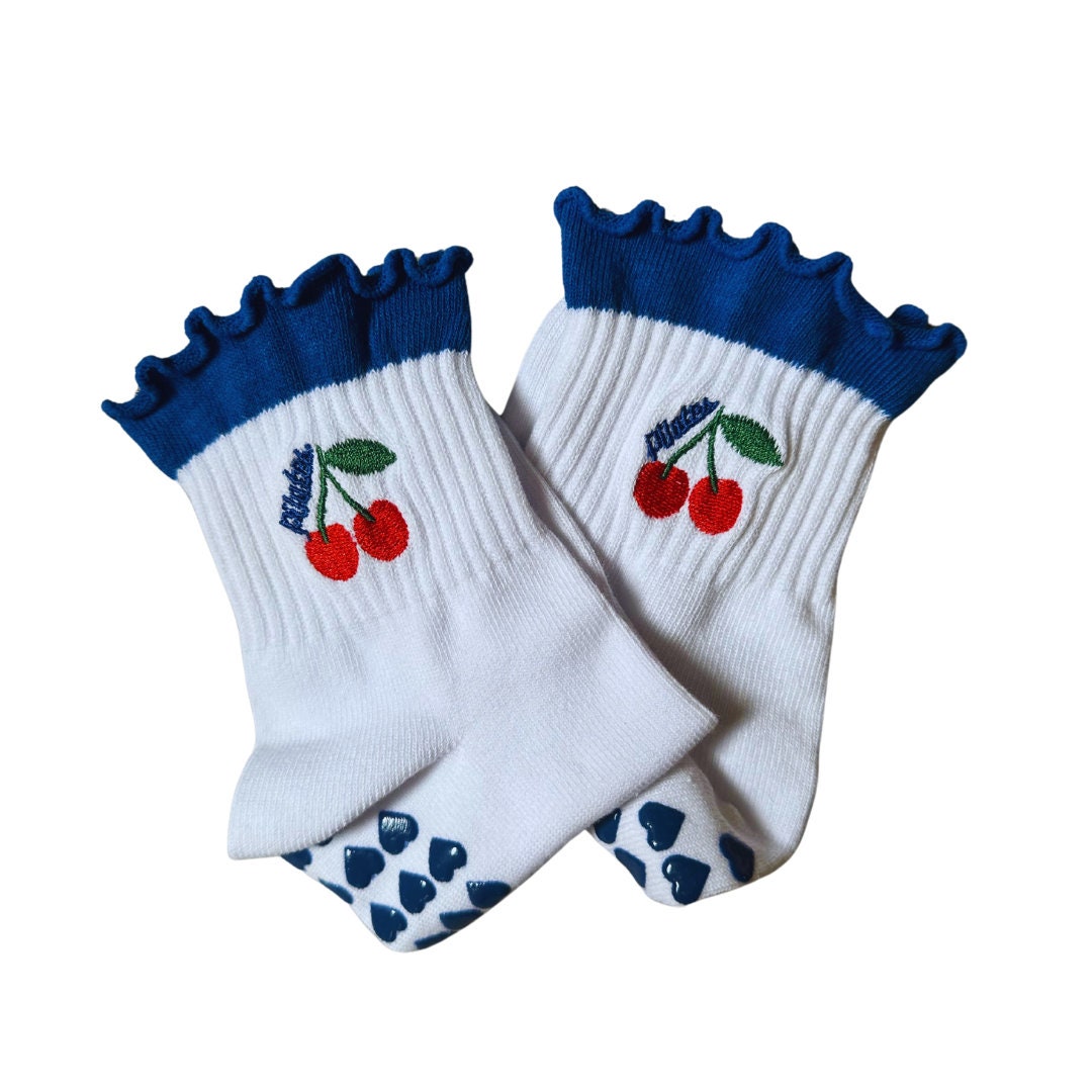 Pilates Cherry Dark Blue Grip Sock With Heart Grips for Pilates, Barre ...