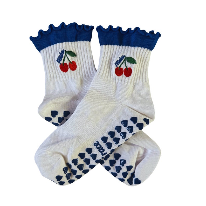 Pilates Cherry Dark Blue Grip Sock With Heart Grips for Pilates, Barre ...