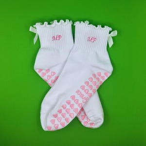 Custom Embroidered Monogram Personalized Initial White Ruffle Grip Sock ...