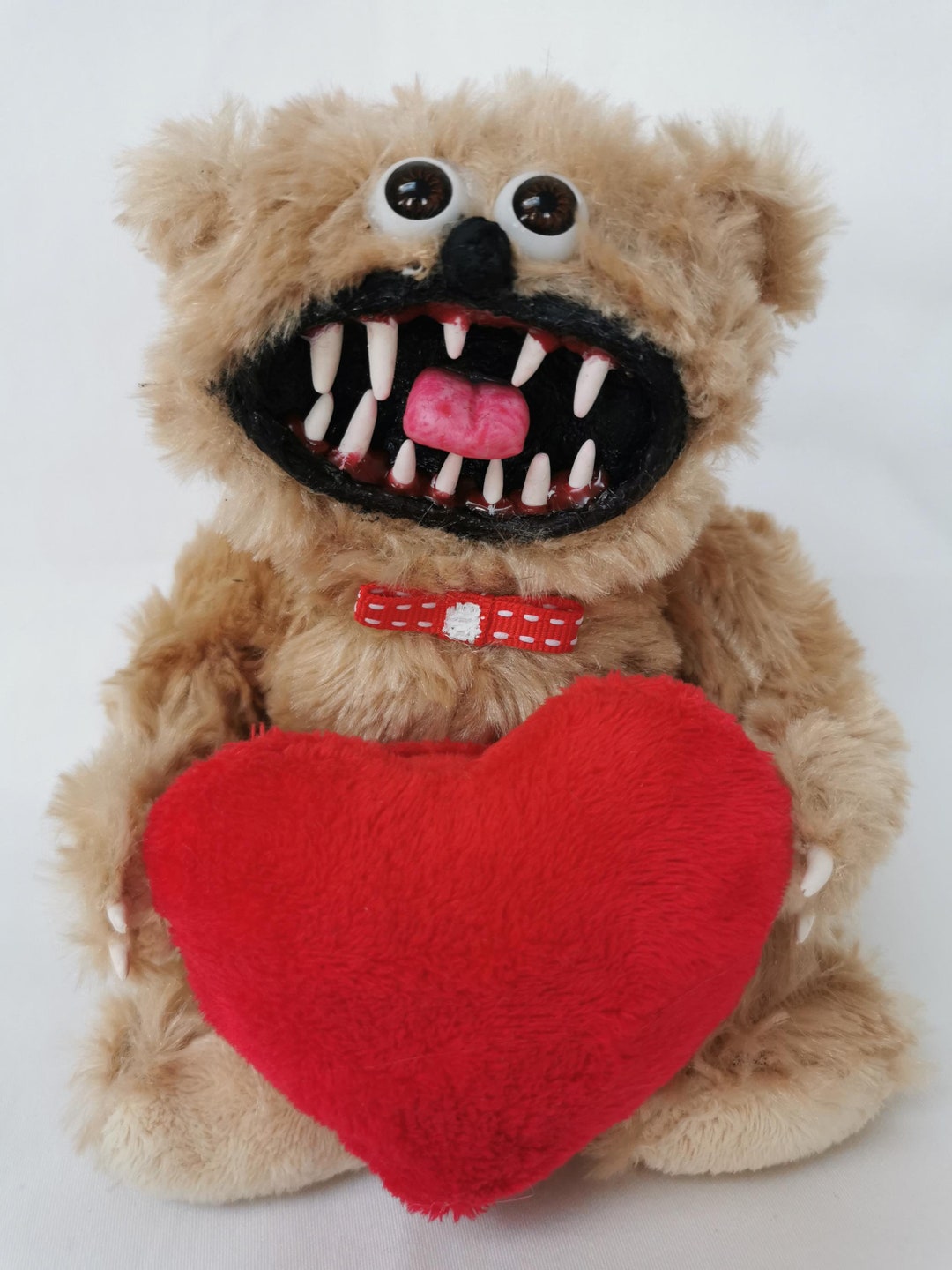 Creepy Valentine Teddy Bear Unique Valentine Decor Handcrafted Scary ...