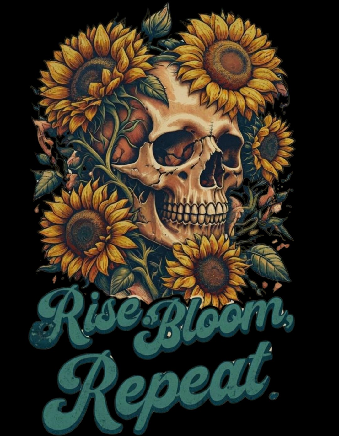 Goth Sunflower Skeleton PNG, Rise Bloom Repeat Design, Digital Download ...