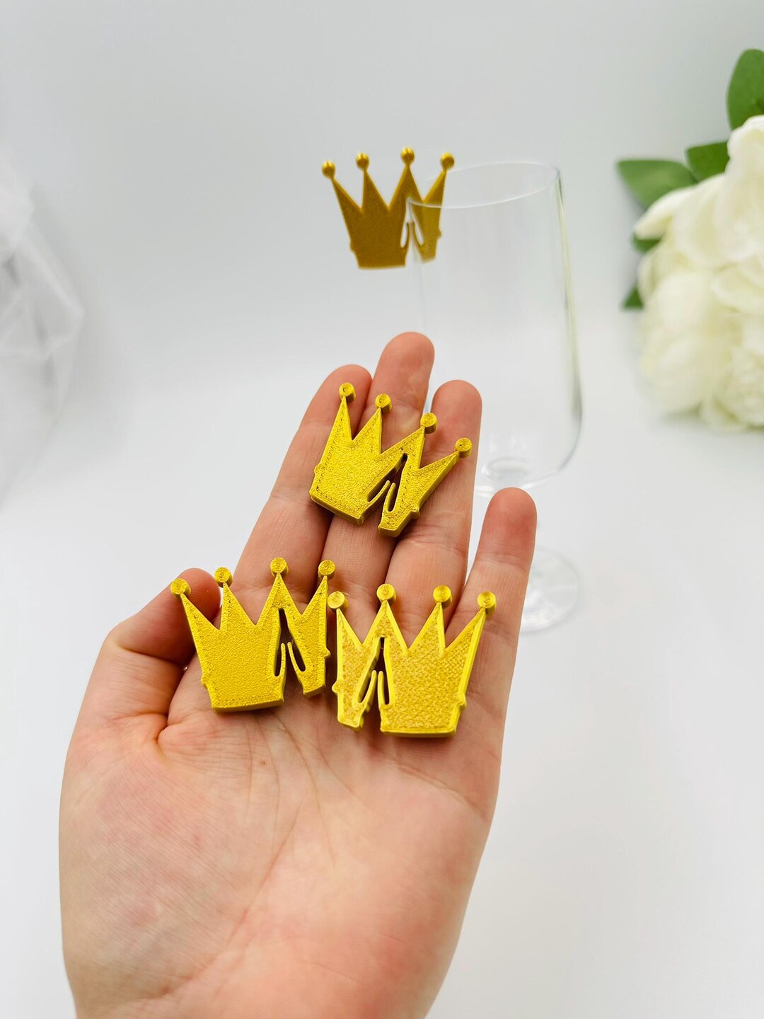 10pcs Crown Drink Toppers Queen Birthday Party Gold King Crown Glass ...