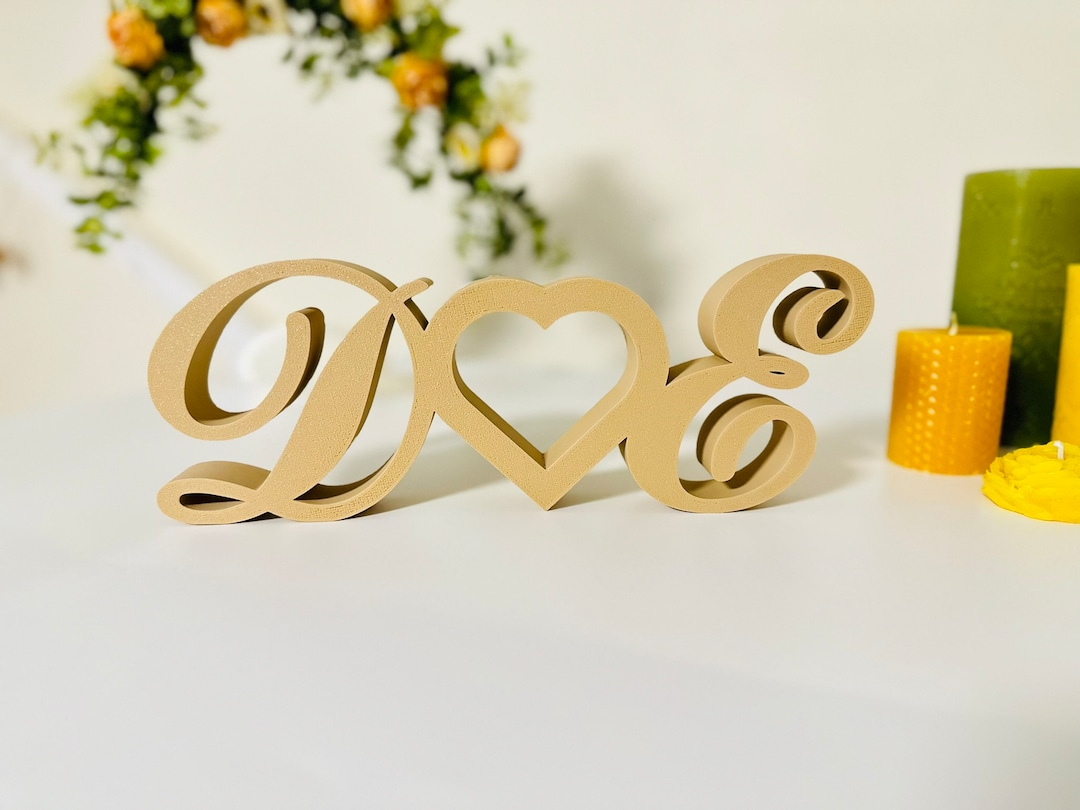Couple Initials Sign With Heart, Freestanding Sign for Valentines Day ...