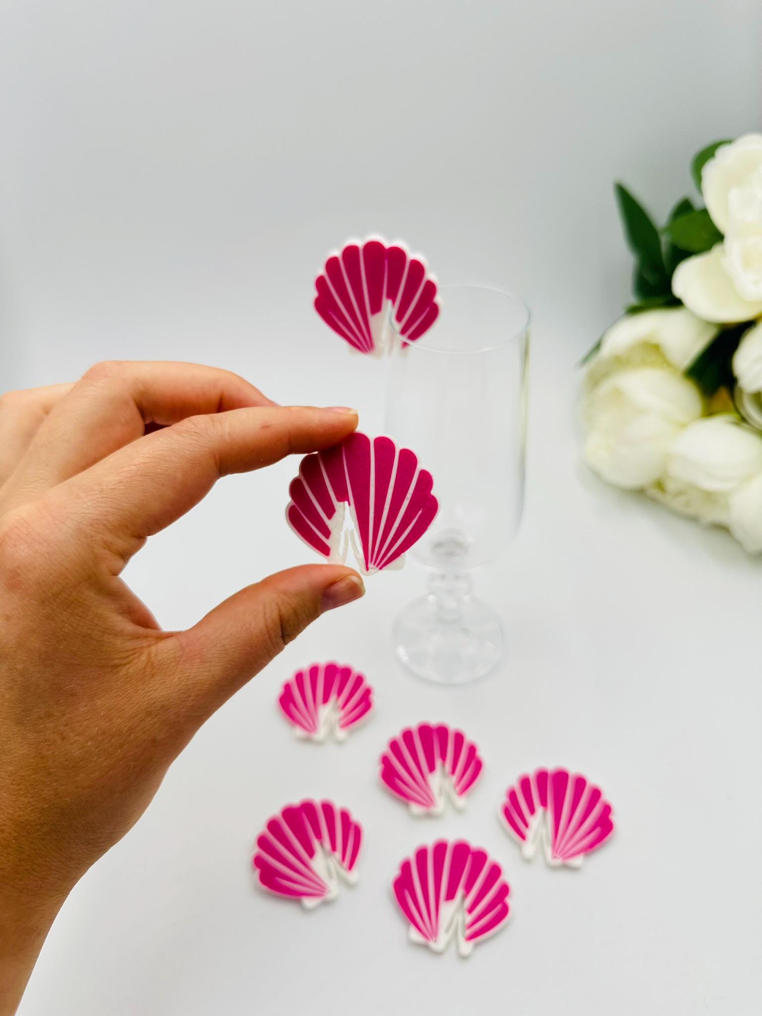 20pcs Sea Shell Glass Toppers Mermaid Baby Shower Party Drink Markers ...