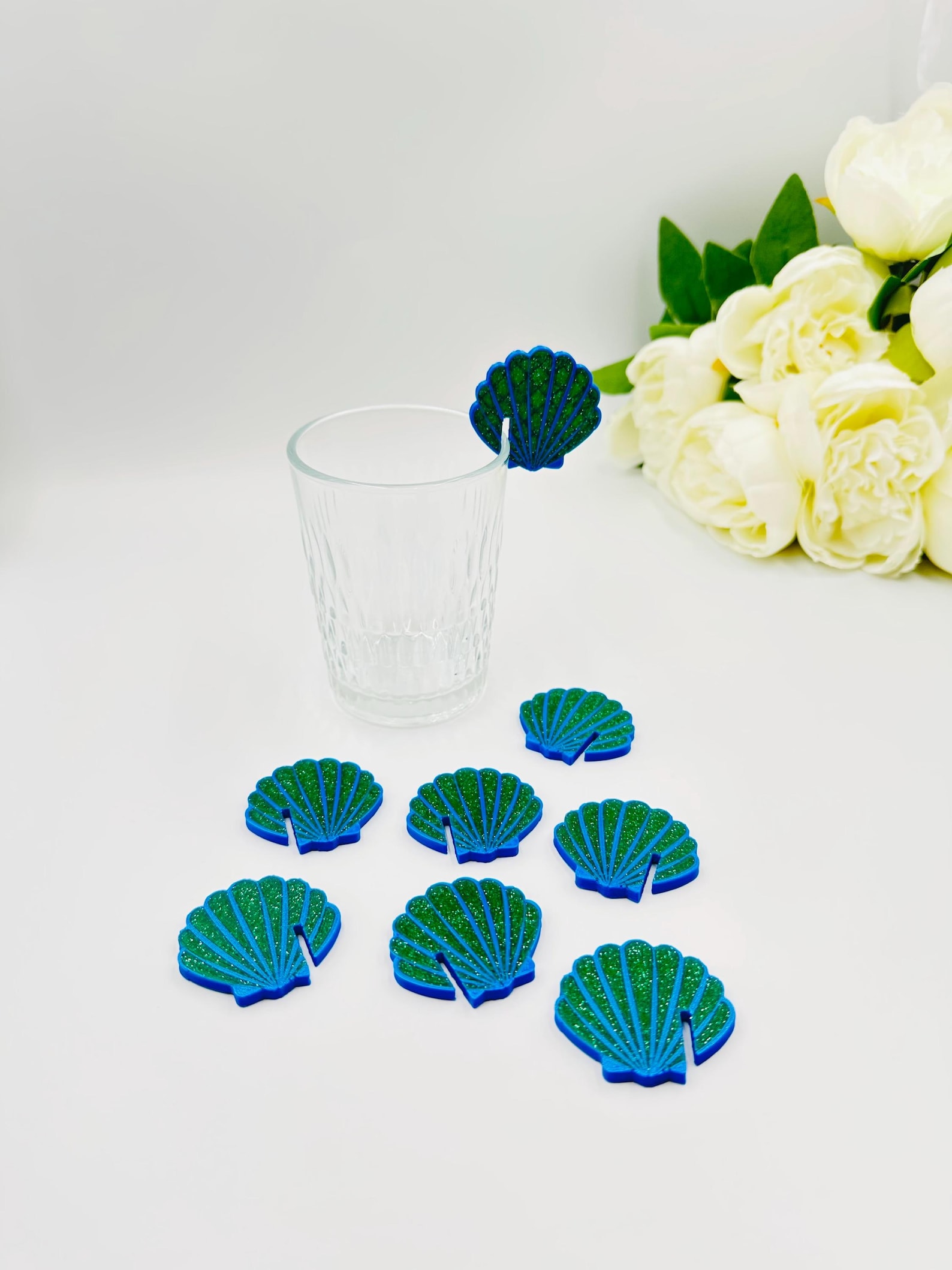 20pcs Sea Shell Glass Toppers Mermaid Baby Shower Party Drink Markers ...