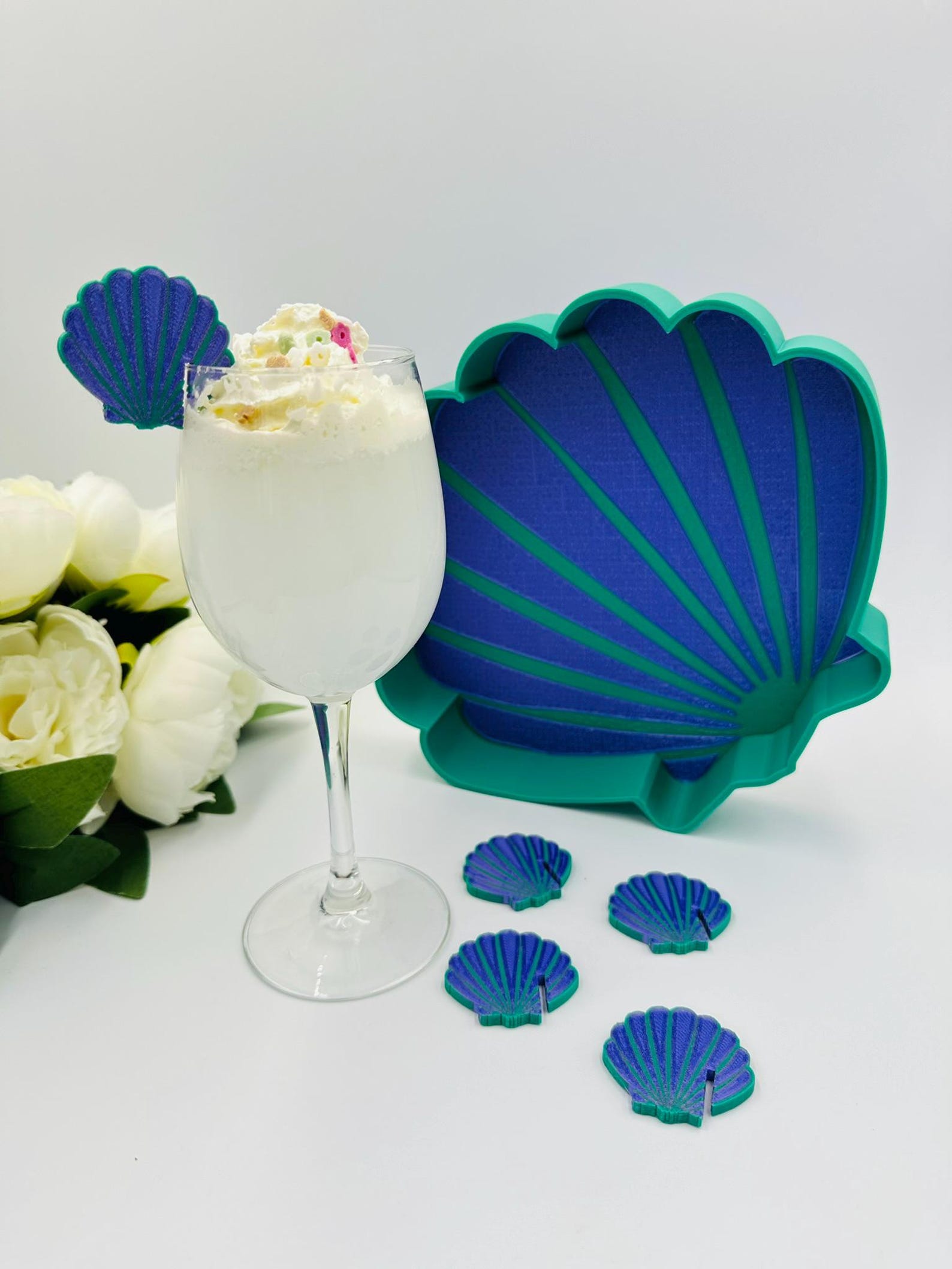 20pcs Sea Shell Glass Toppers Mermaid Baby Shower Party Drink Markers ...